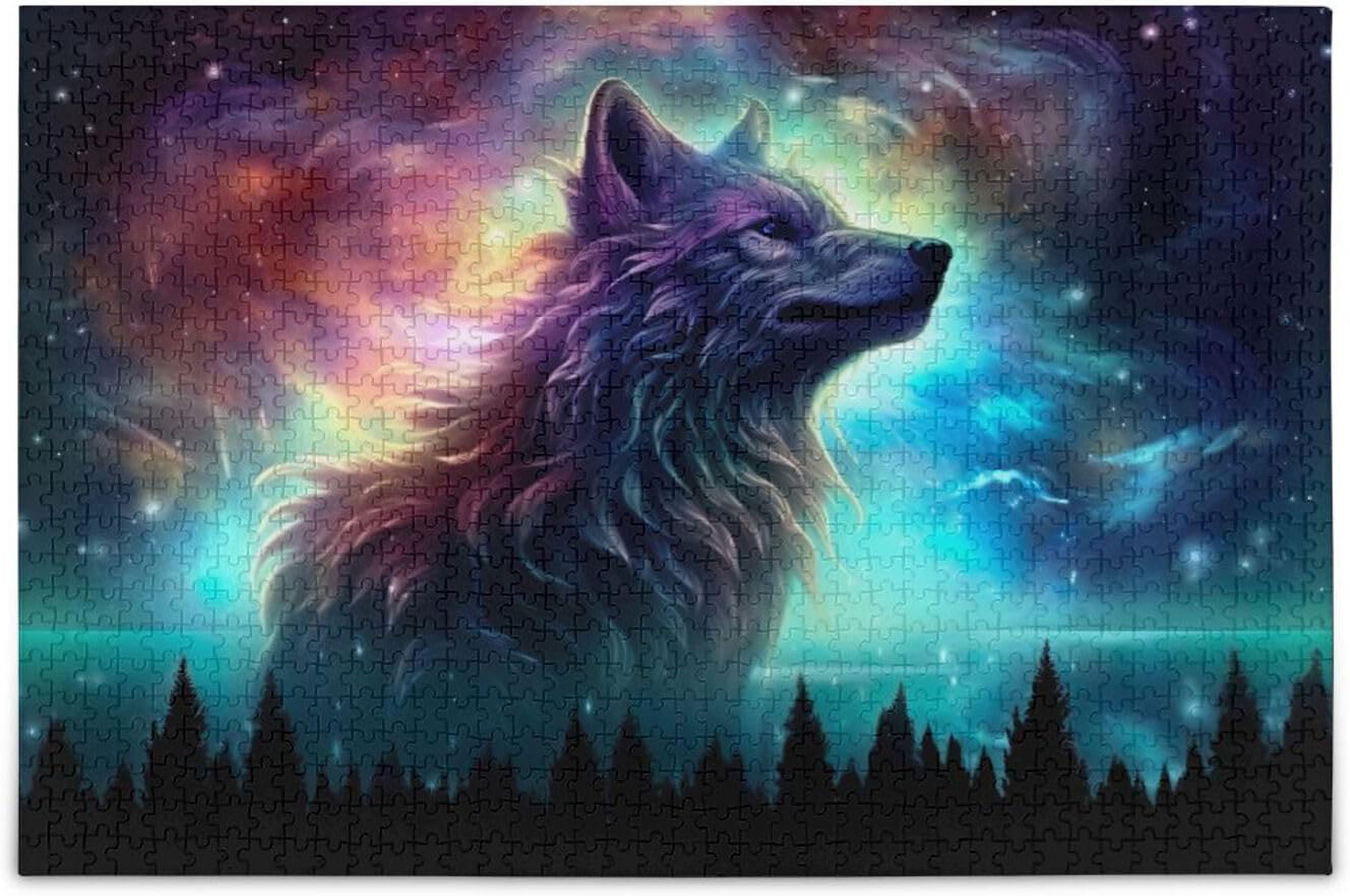 Dreamtimes Puzzle- Aurora Borealis Wolf Jigsaw Puzzles, 500 Piece ...