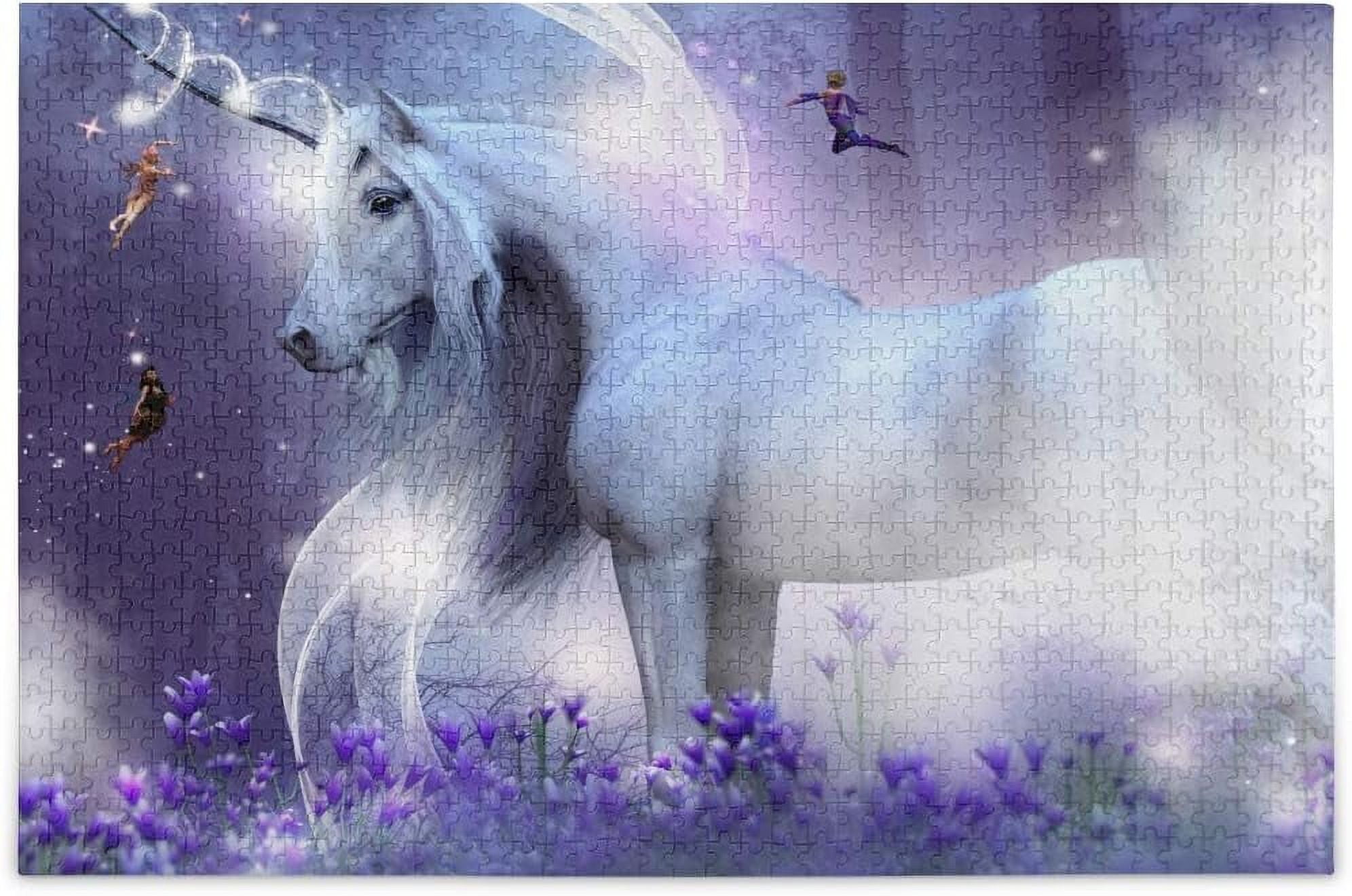 Dreamtimes Puzzles for Adults 1000 Piece Beautiful Fantasy Unicorn Fairies Purple Flowers Jigsaw ...
