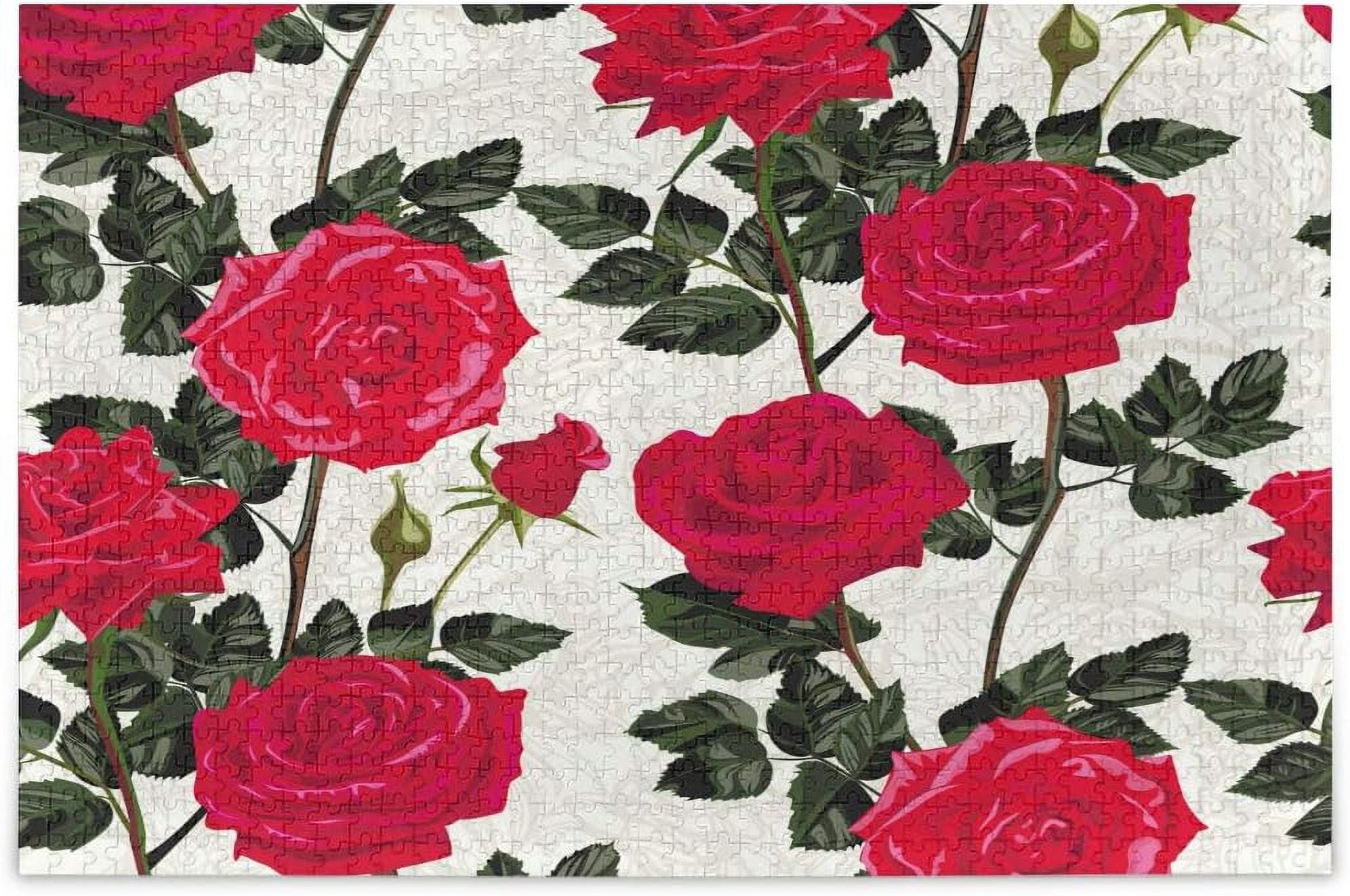 Dreamtimes Puzzles for Adults 1000 Piece Red Flowers Roses Leaves ...