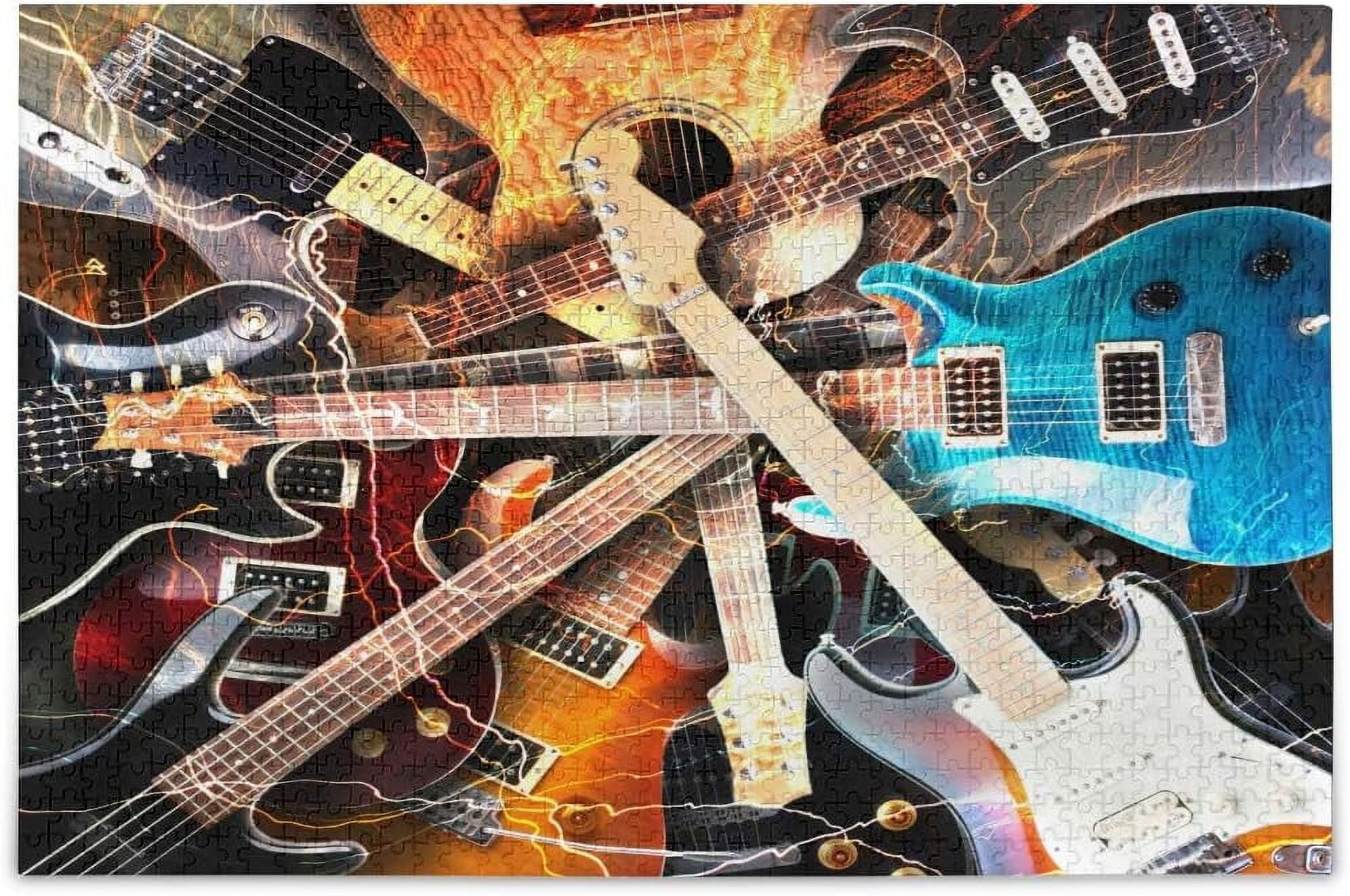 Dreamtimes Puzzles for Adults 1000 Piece Rock Colorful Electric Guitar Lightnings Jigsaw Puzzles ...