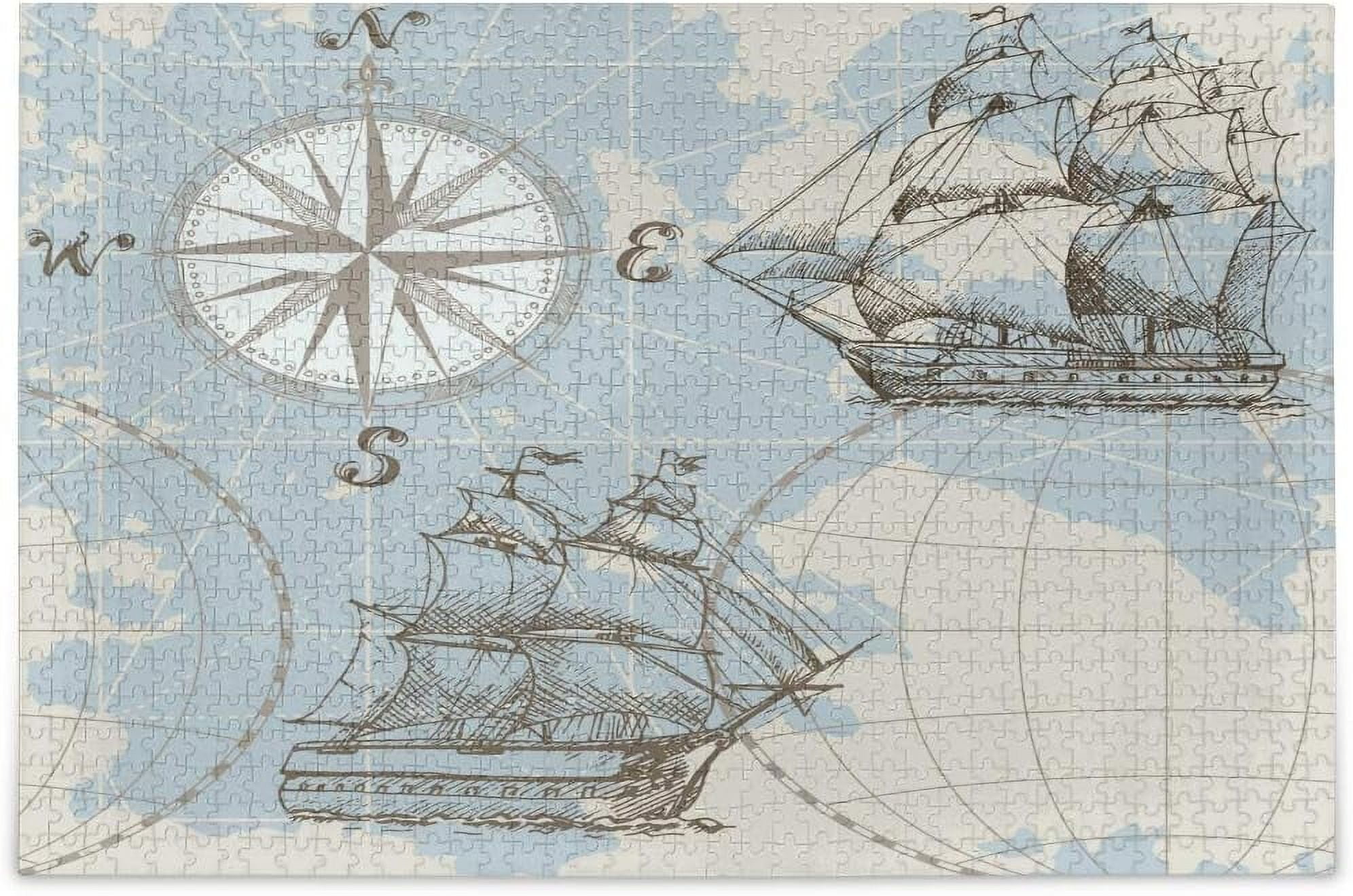 Dreamtimes Puzzles for Adults 1000 Piece Sea Map Compass Sailing Ship ...