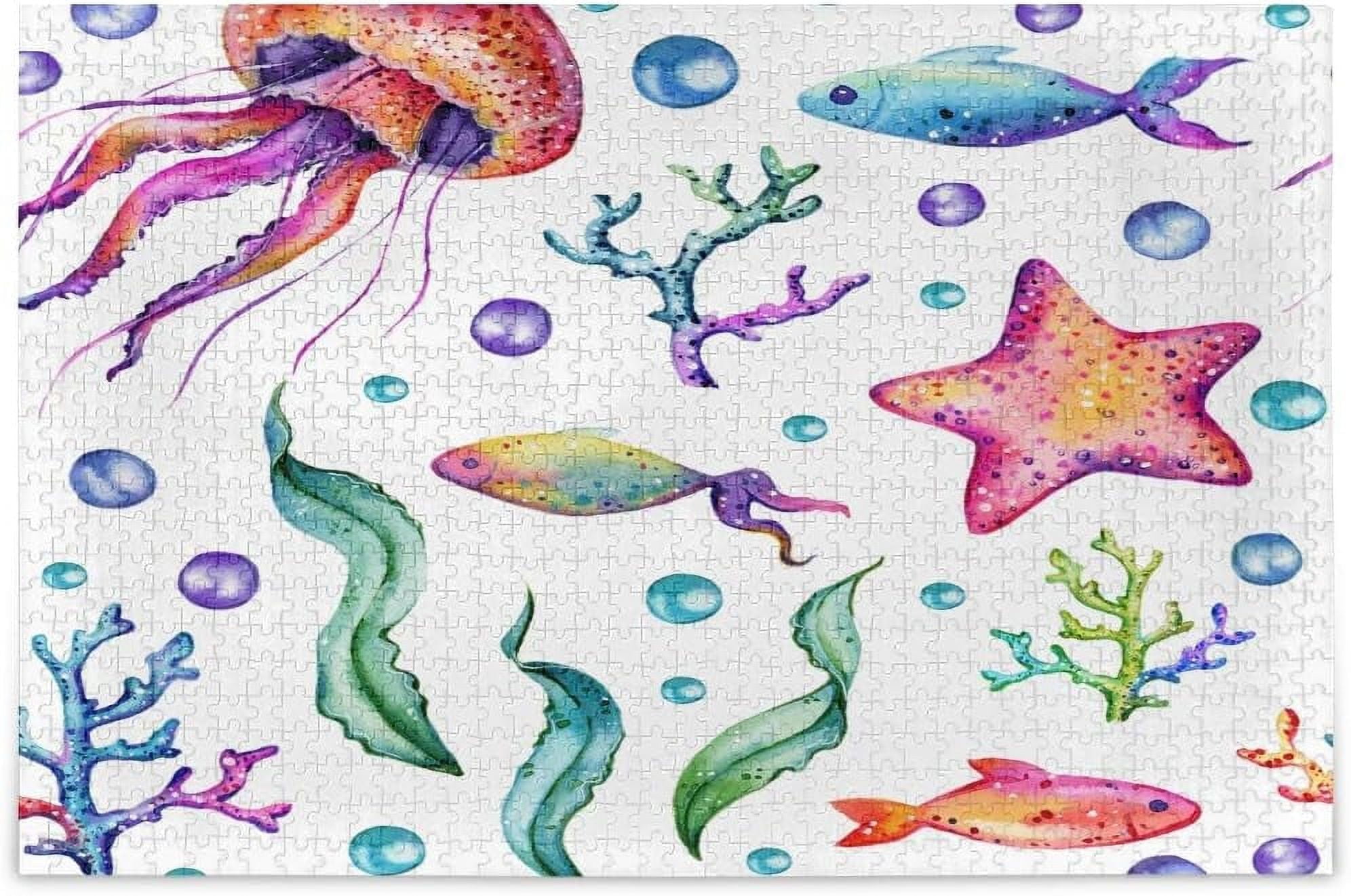 Dreamtimes Puzzles for Adults 1000 Piece Watercolor Jellyfish Starfish ...
