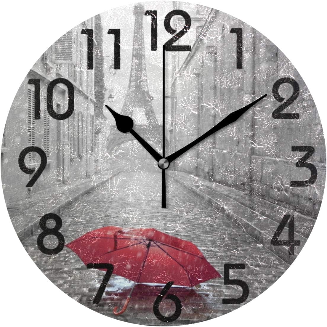 Dreamtimes Rain Paris Street Eiffel Tower Red Umbrella Round Wall Clock ...