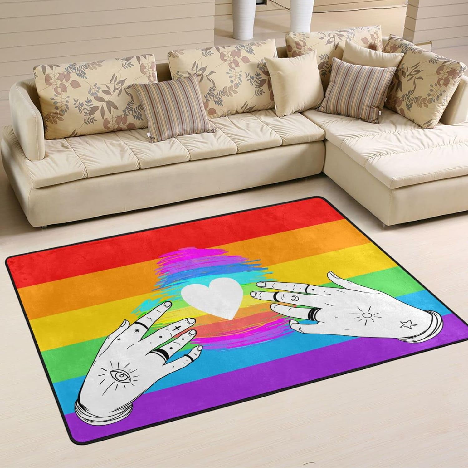 Dreamtimes Rainbow Colored Heart Non-Slip Area Rug 72"x48", Valentine ...