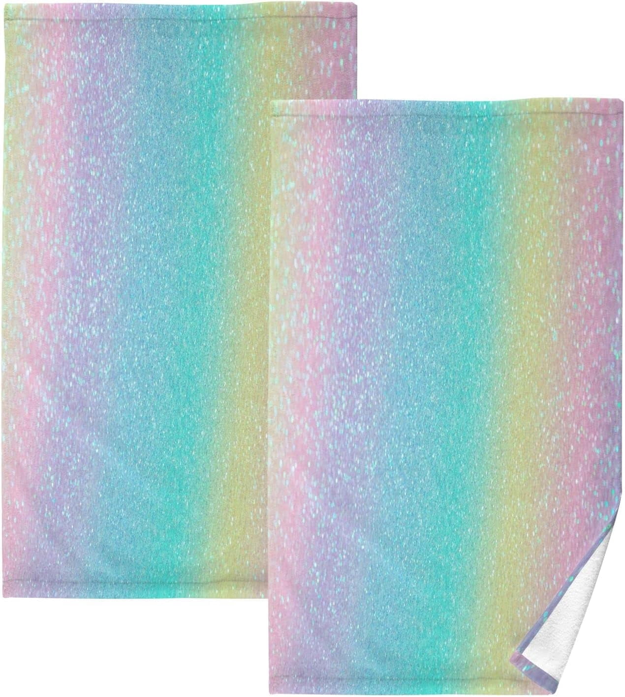 Dreamtimes Rainbow Glitter Texture Print Pure Cotton Hand Towels for ...
