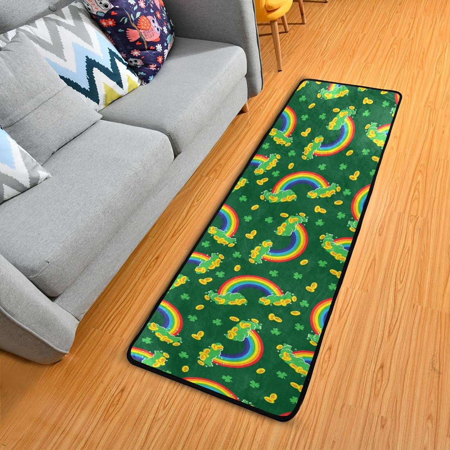 Dreamtimes Rainbow with Gold Coins Seamless Pattern Hallway Runner Rug ...