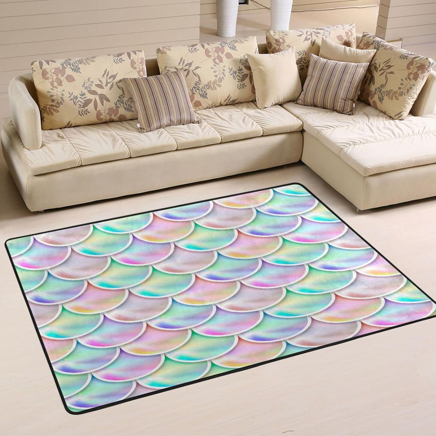 Dreamtimes Rainbow Mermaid Scales Non-Slip Area Rug Colorful Texture ...