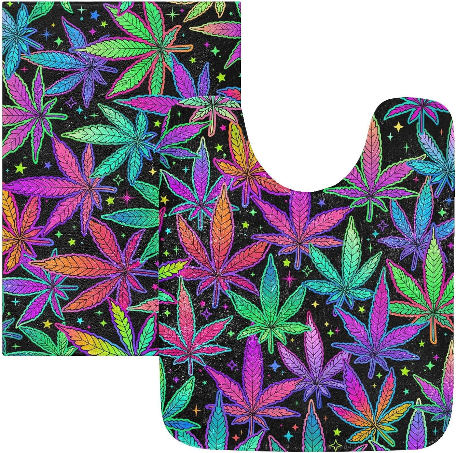 Dreamtimes Rainbow Plant Leaves Bathroom Rug Set 2PCS Ultra Soft Bath ...