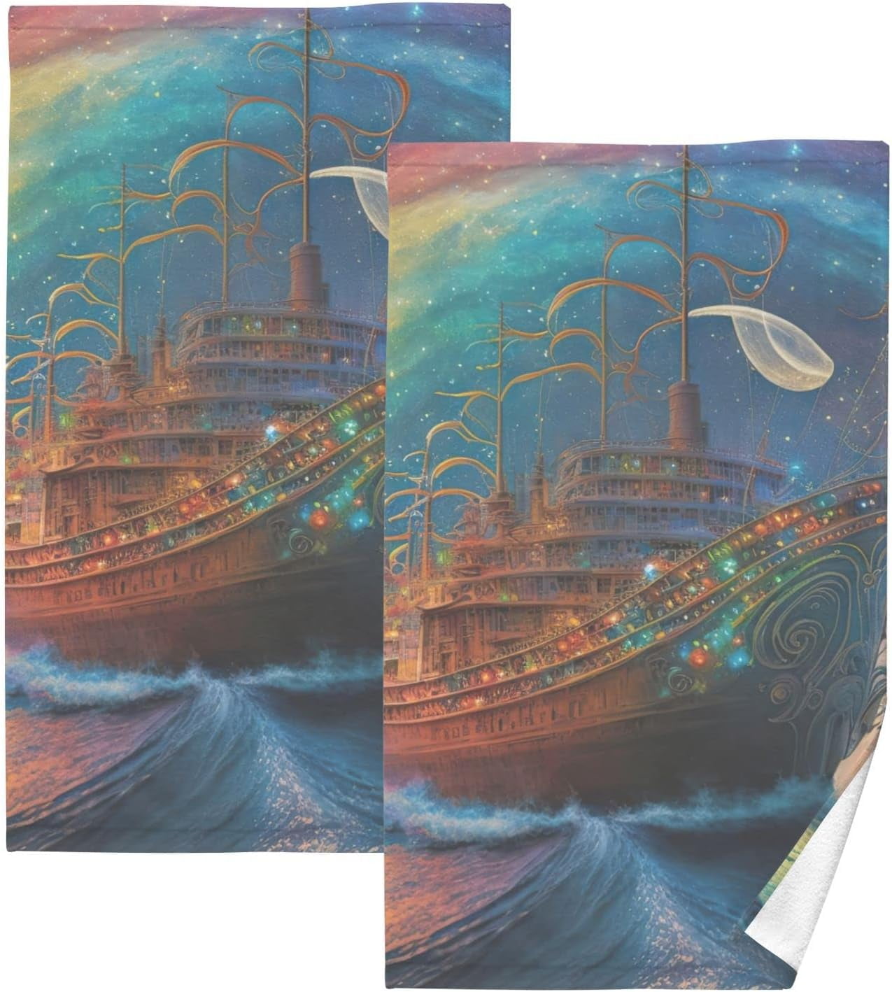 Dreamtimes Rainbow Ship Hand Towels 2 Pieces, Cotton Bath Towel for ...