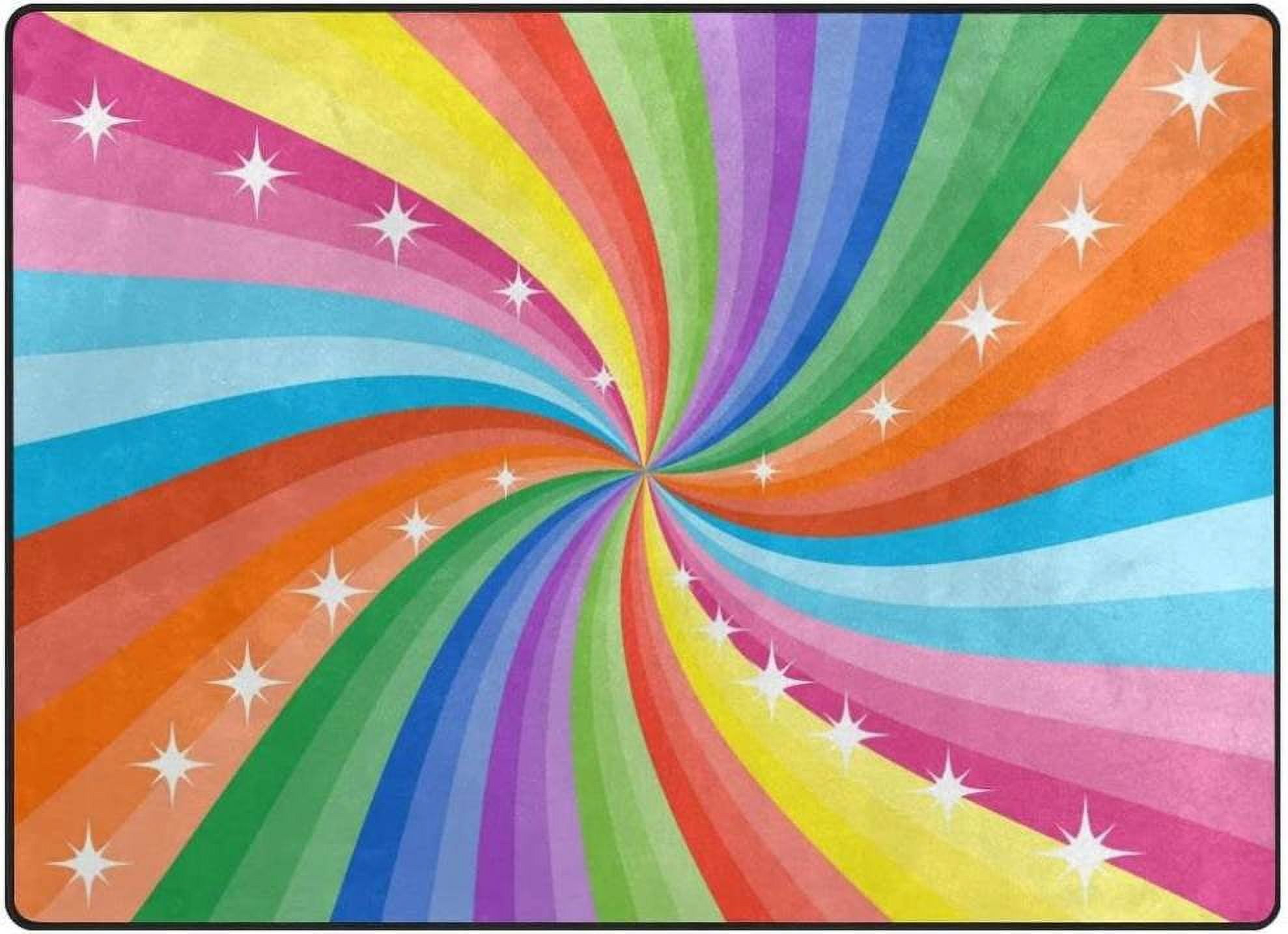Dreamtimes Rainbow Stripe with Stars Area Rug, 4'x5' Pet & Child ...