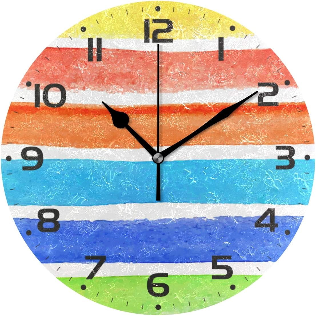 Dreamtimes Rainbow Stripe Wall Clock, 10 Inch Silent Non Ticking Round ...