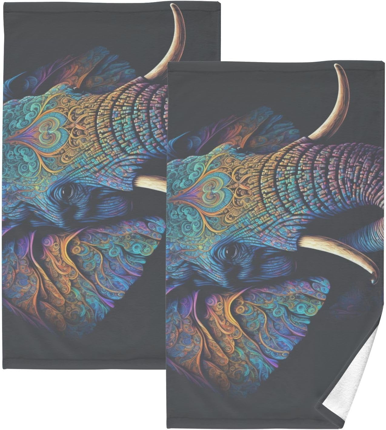 Dreamtimes Rainbow Tribal Elephant Hand Towels 2 Pieces, Cotton Bath ...