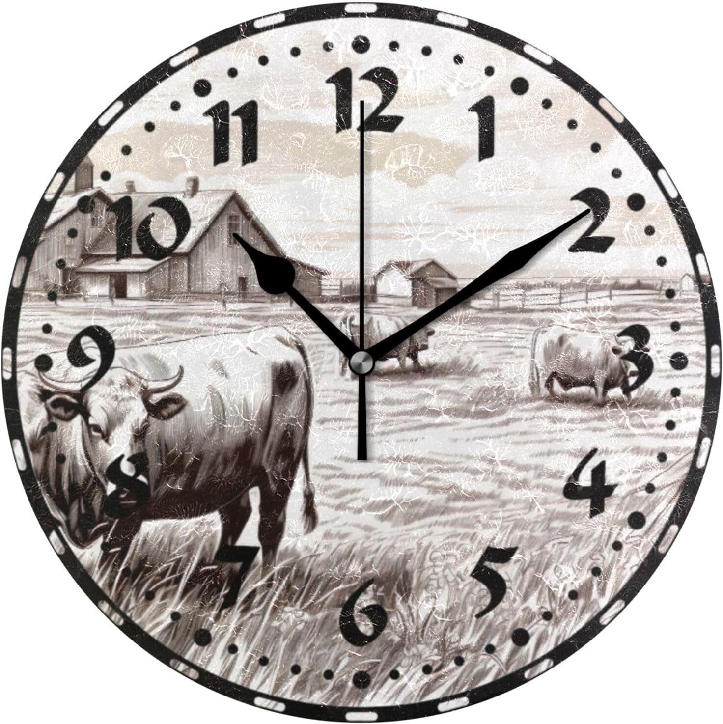 Dreamtimes Ranch Pattern Wall Clock, Silent Non Ticking 10 Inch Battery ...