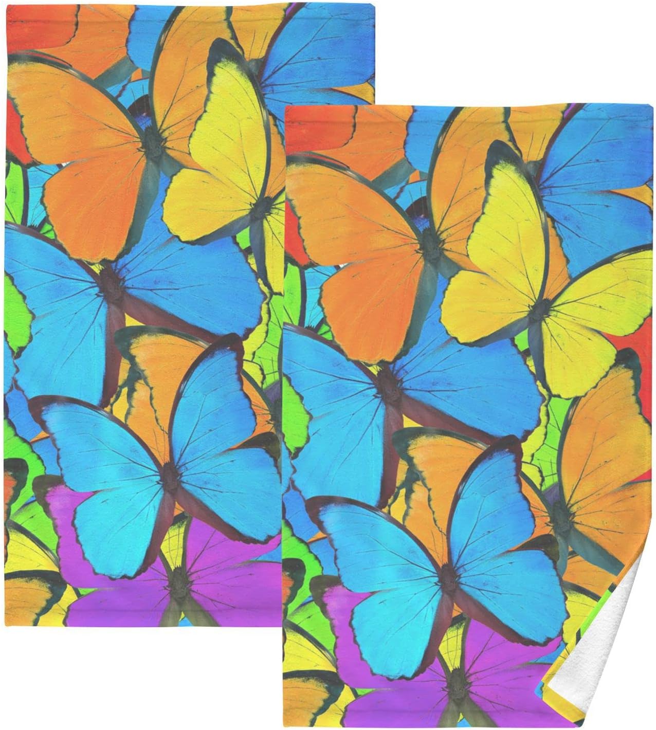 Dreamtimes Realistic Butterfly Patterned Hand Towels 2 PCS, Cotton Bath ...