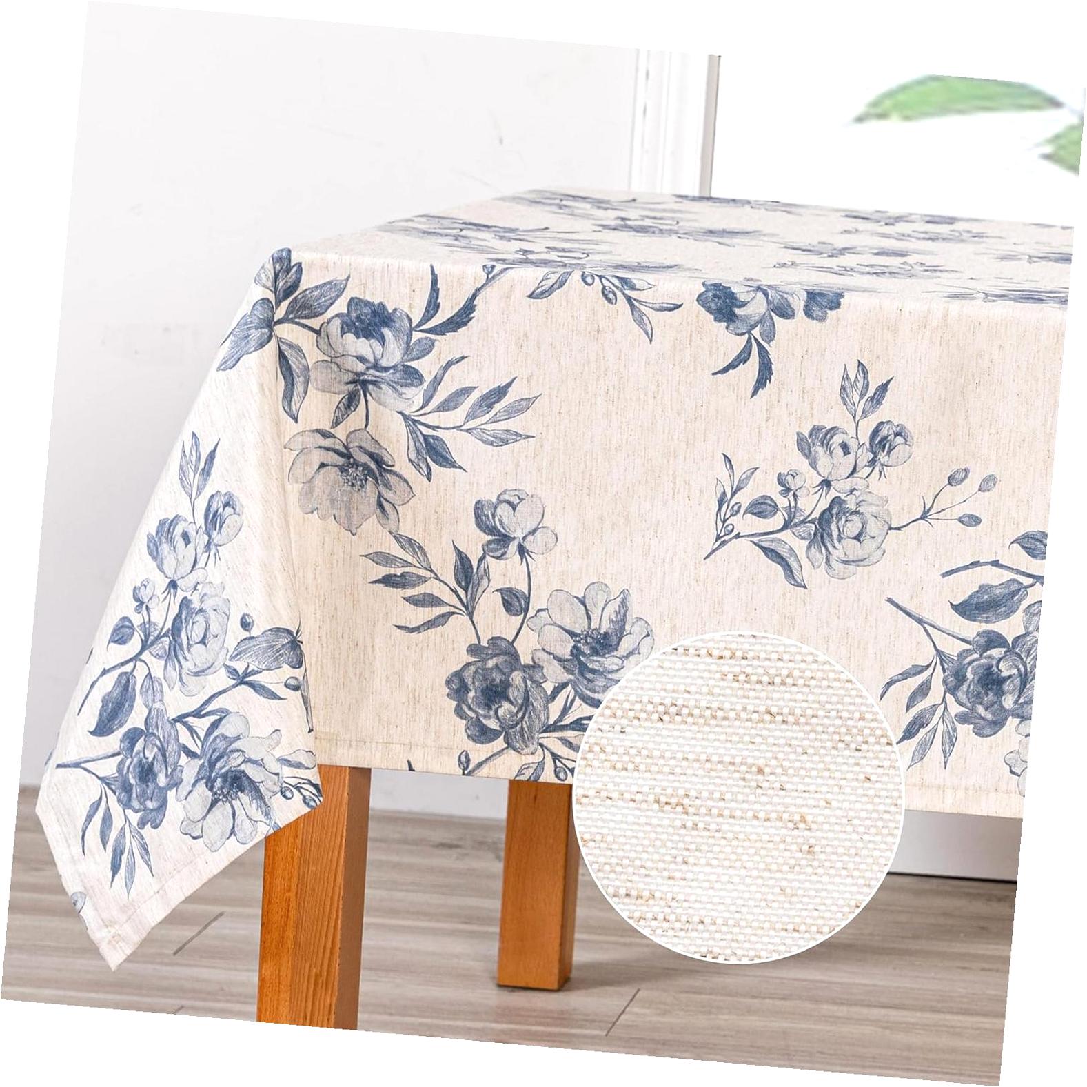 Dreamtimes Rectangle 60x84 Inches, Linen Farmhouse Table Cover ...