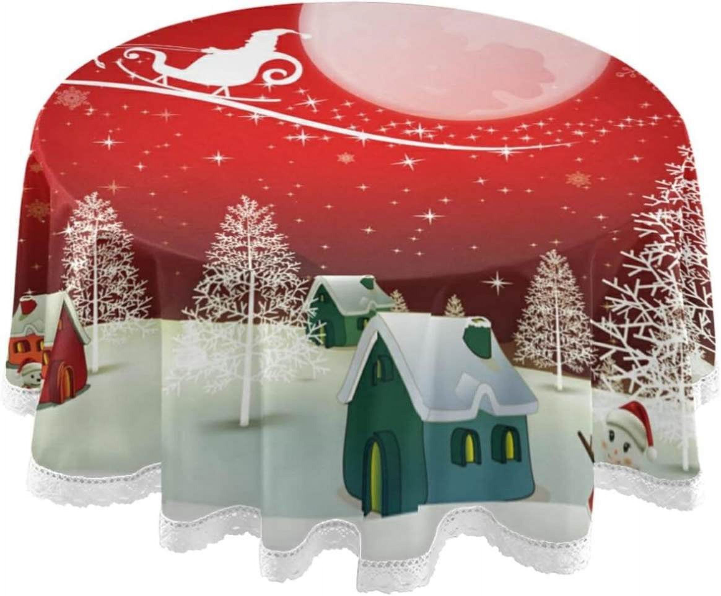 Dreamtimes Red Christmas Theme Round Tablecloth 60 in,Party Lace Round ...