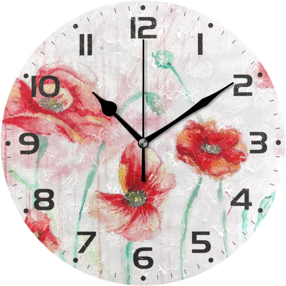 Dreamtimes Red Flower Wall Clock, 10 Inch Silent Non Ticking Round ...