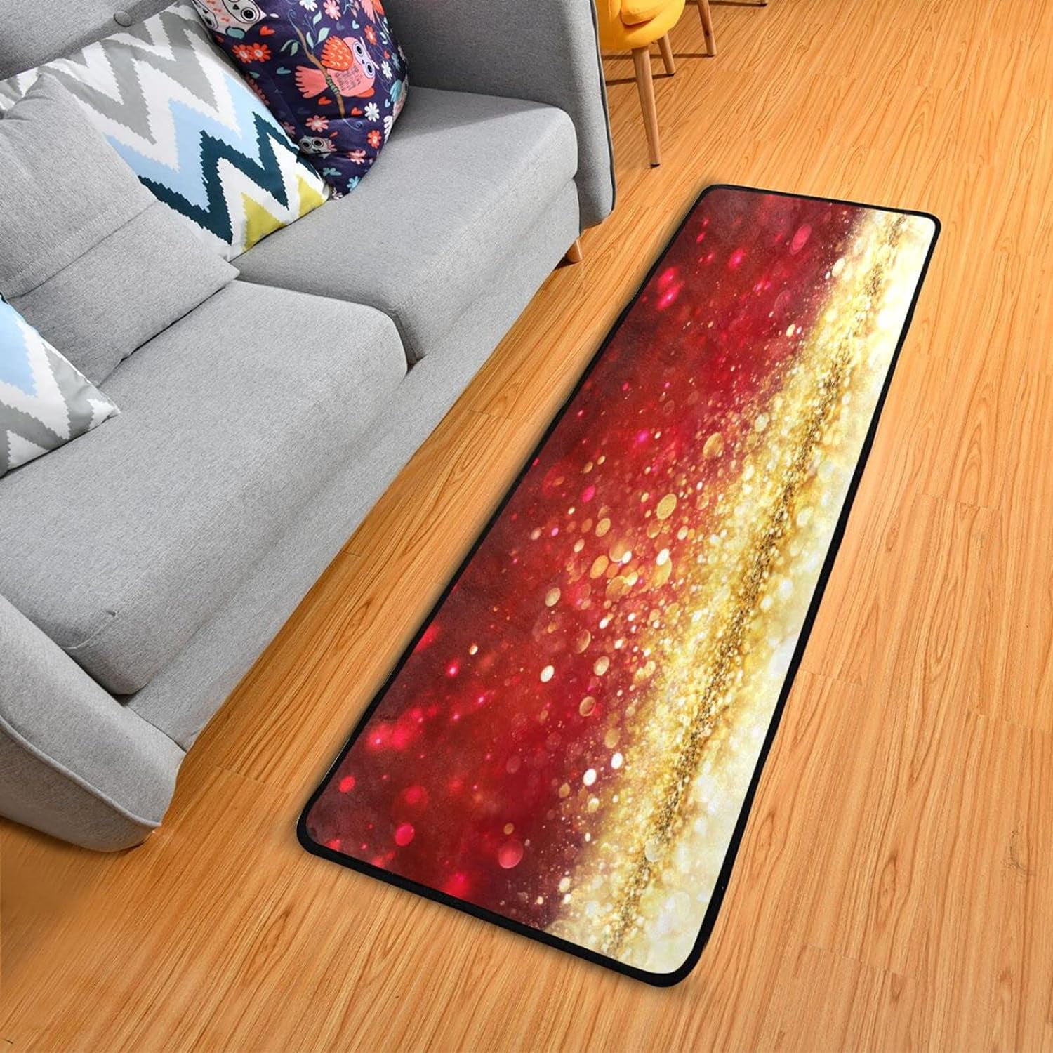 Dreamtimes Red Golden Glittering Hallway Runner Rug 2'x6' Kitchen Rug ...