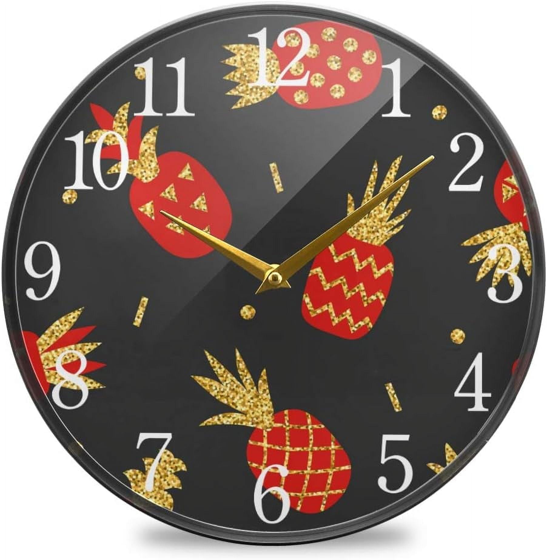 Dreamtimes Red Pineapple with Gold Glitter Pattern Wall Clock Silent ...