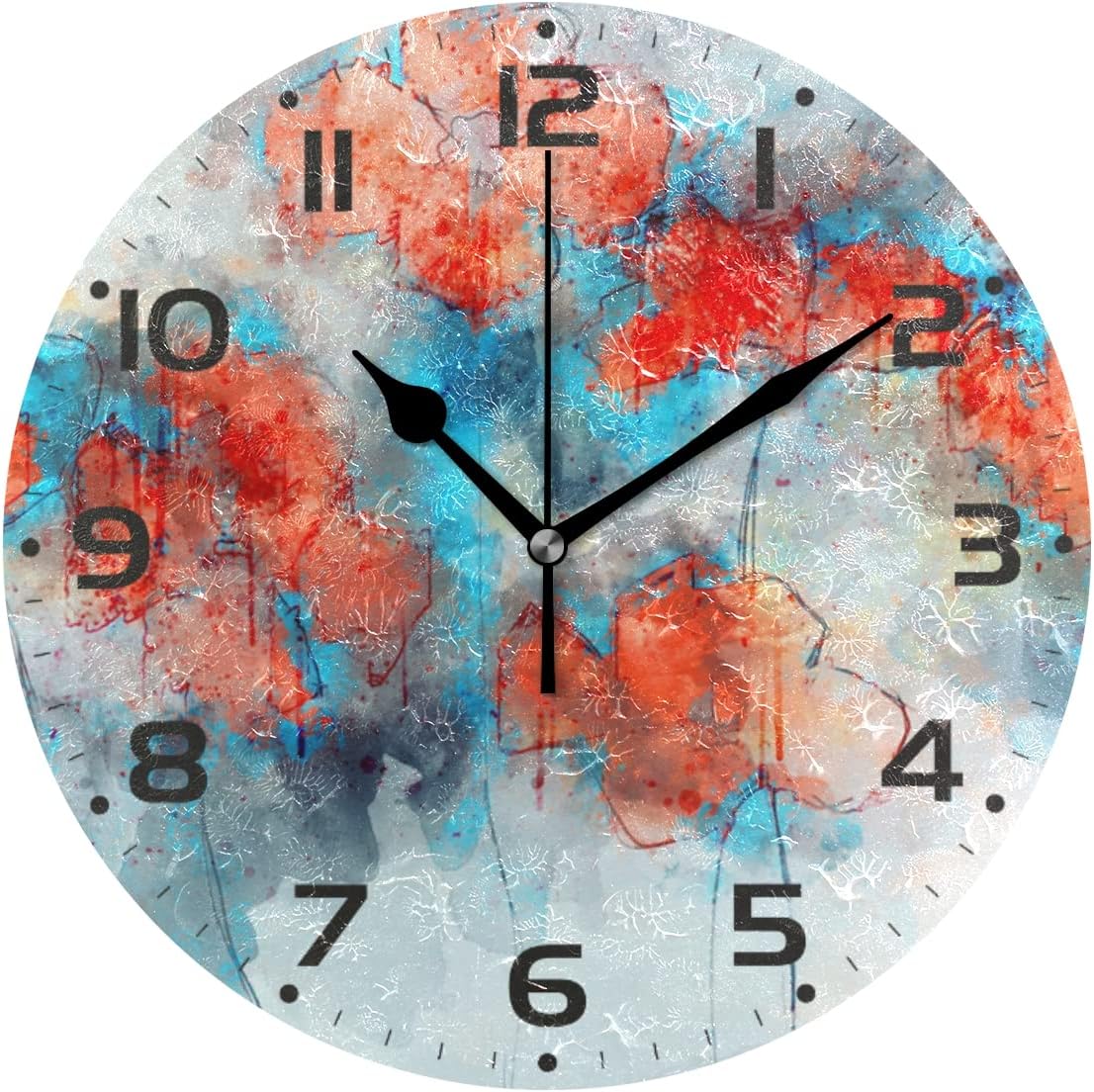 Dreamtimes Red Poppy Flowers Wall Clock, 10 Inch Silent Non Ticking ...