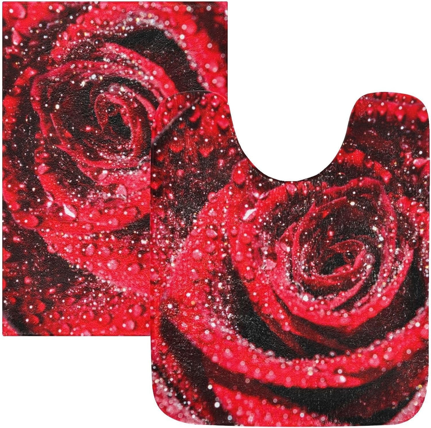 Dreamtimes Red Rose Flower Closeup Bath Mat for Bathroom Shower U Shape ...