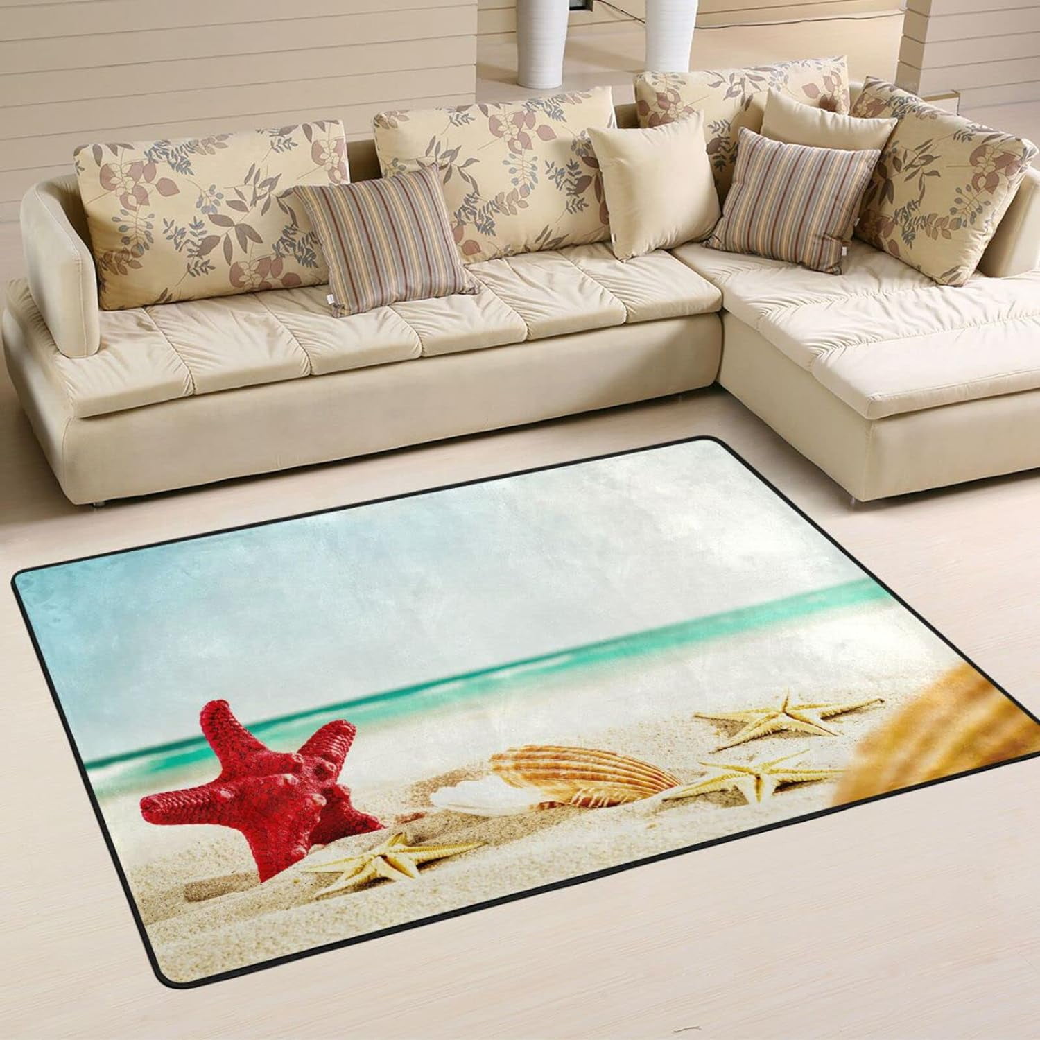 Dreamtimes Red Starfish Beach Area Rug 72x48in Summer Sand Shell Non ...