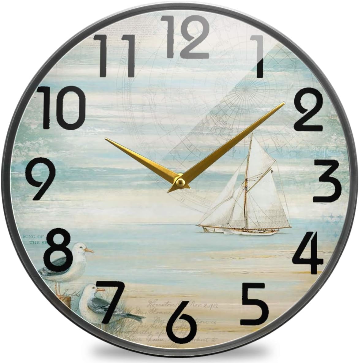 Dreamtimes Retro Nautical Boat Seagull Round Wall Clock, 10 Inch Silent ...