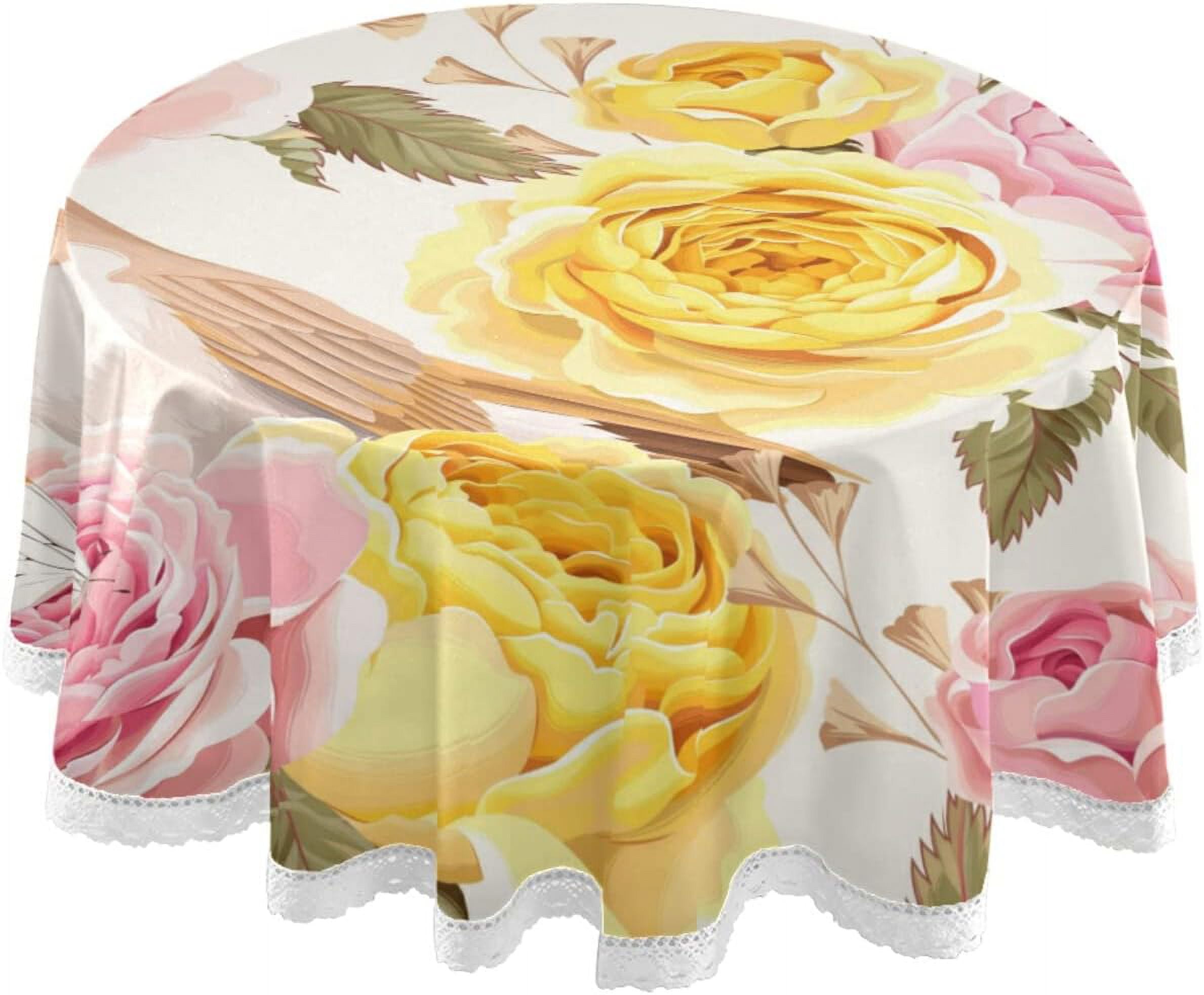 Dreamtimes Roses and Birds Round Tablecloth 60", Table Cover Water ...