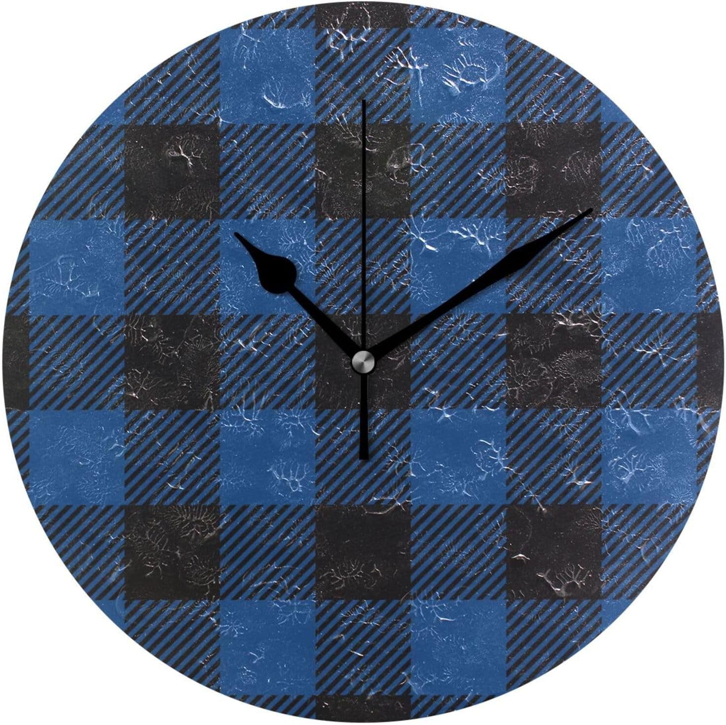 Dreamtimes Round Digital Clock Black and Blue Plaid Creative Decorative ...