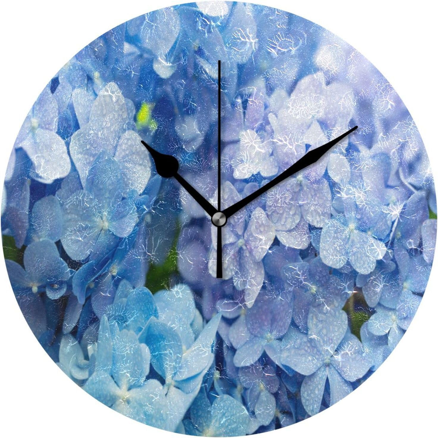 Dreamtimes Round Digital Clock Blue Hydrangea Creative Decorative Quiet ...