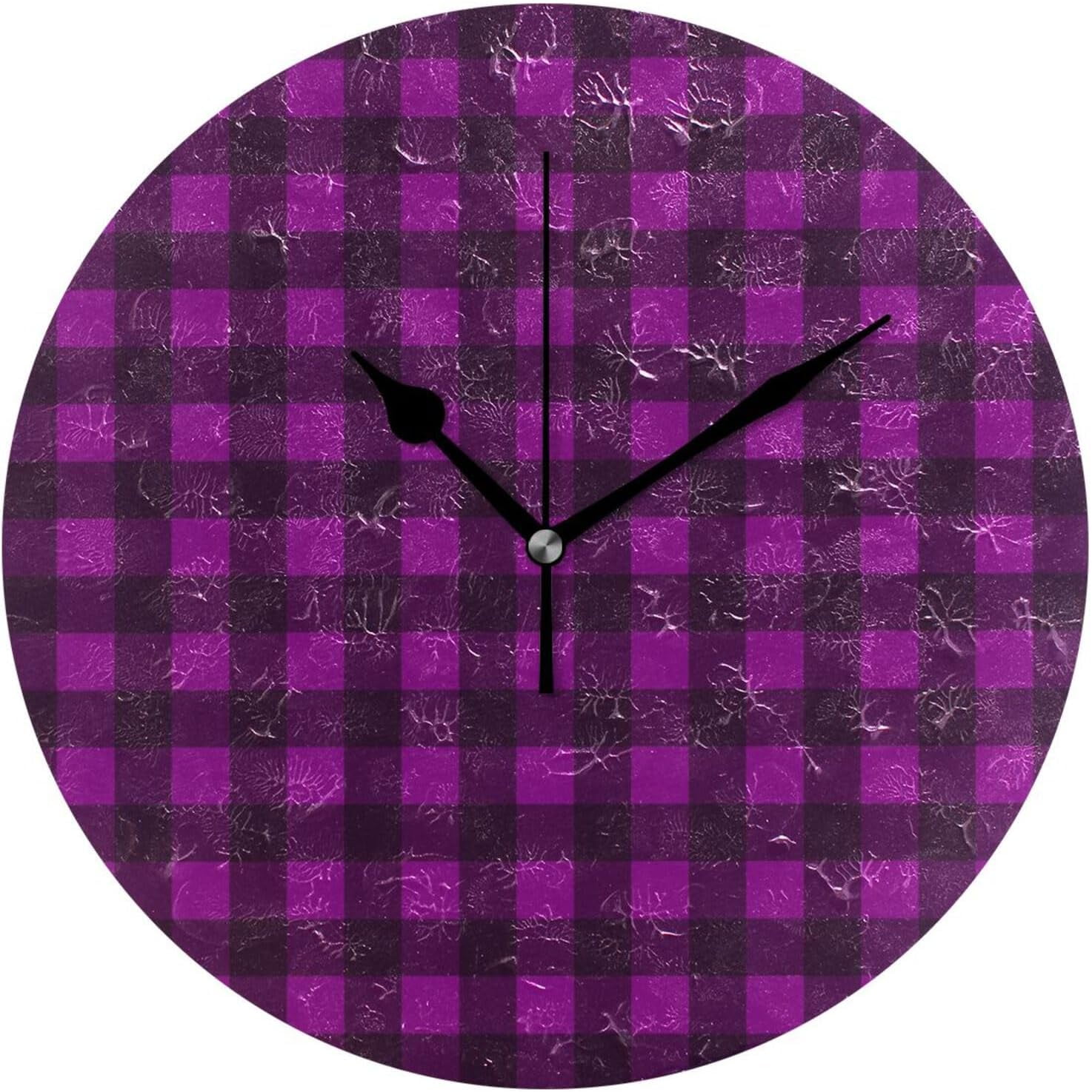 Dreamtimes Round Digital Clock Purple and Black Plaid Creative ...