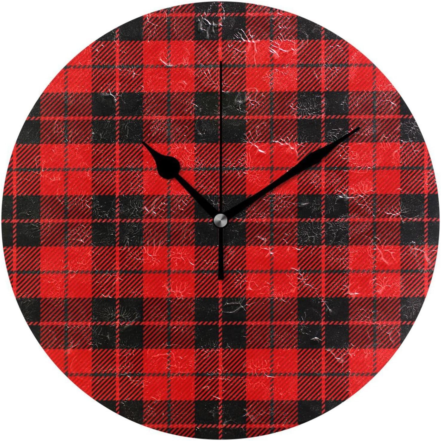 Dreamtimes Round Digital Clock Red Buffalo Plaid Creative Decorative ...