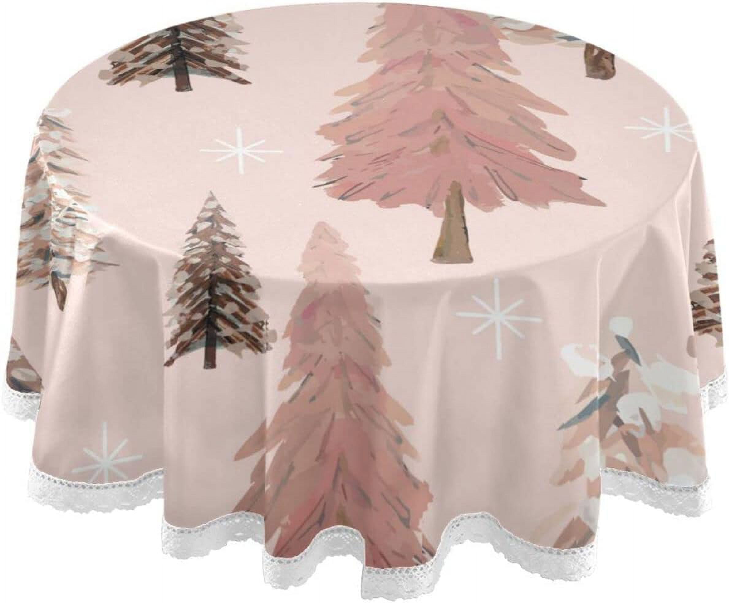 Dreamtimes Round Tablecloth 60", Cartoon Christmas Tree Table Cover ...