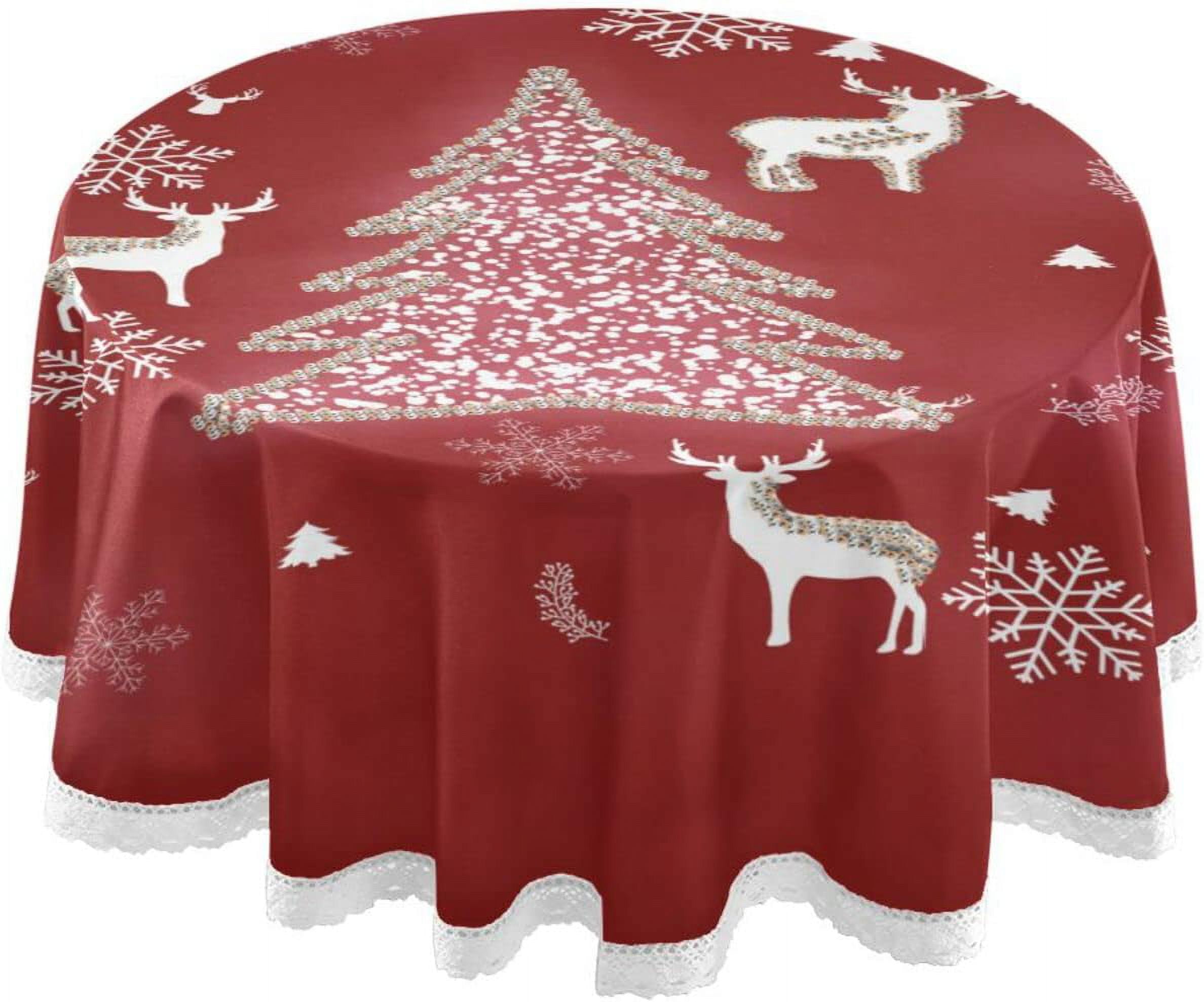Dreamtimes Round Tablecloth 60", Christmas Deer Table Cover Water ...