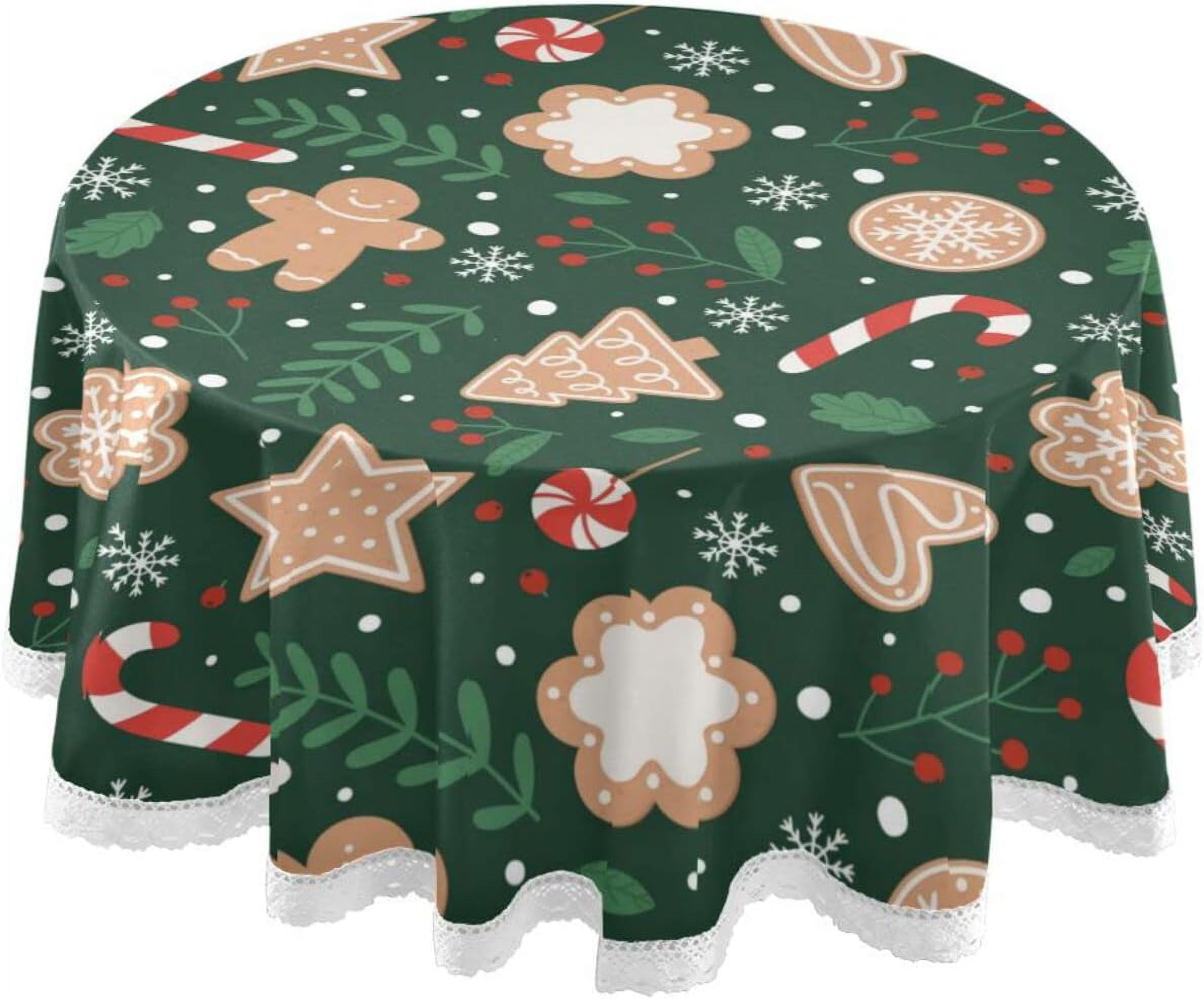 Dreamtimes Round Tablecloth 60", Christmas Gingerbread Man Table Cover ...