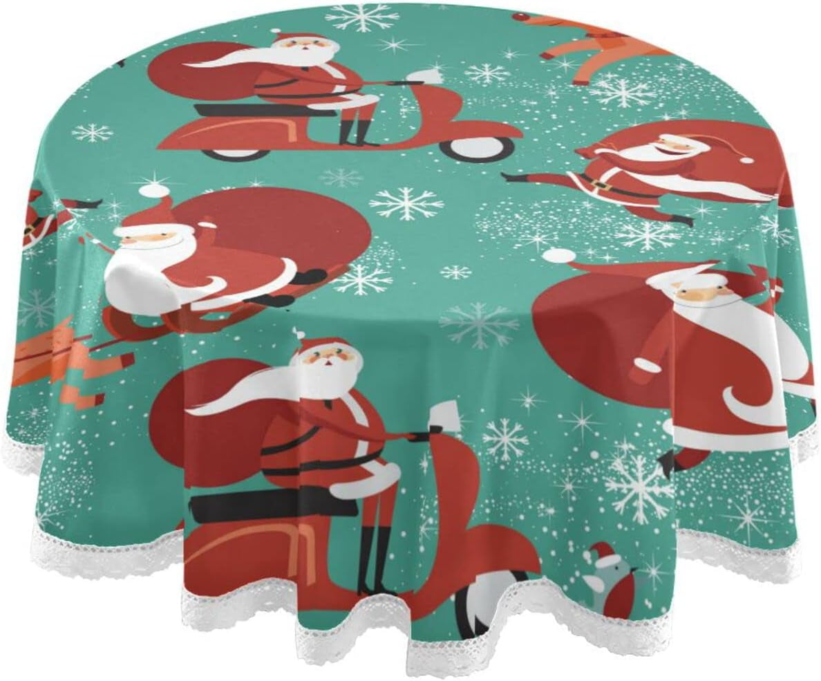 Dreamtimes Round Tablecloth 60", Christmas Santa Table Cover Water ...