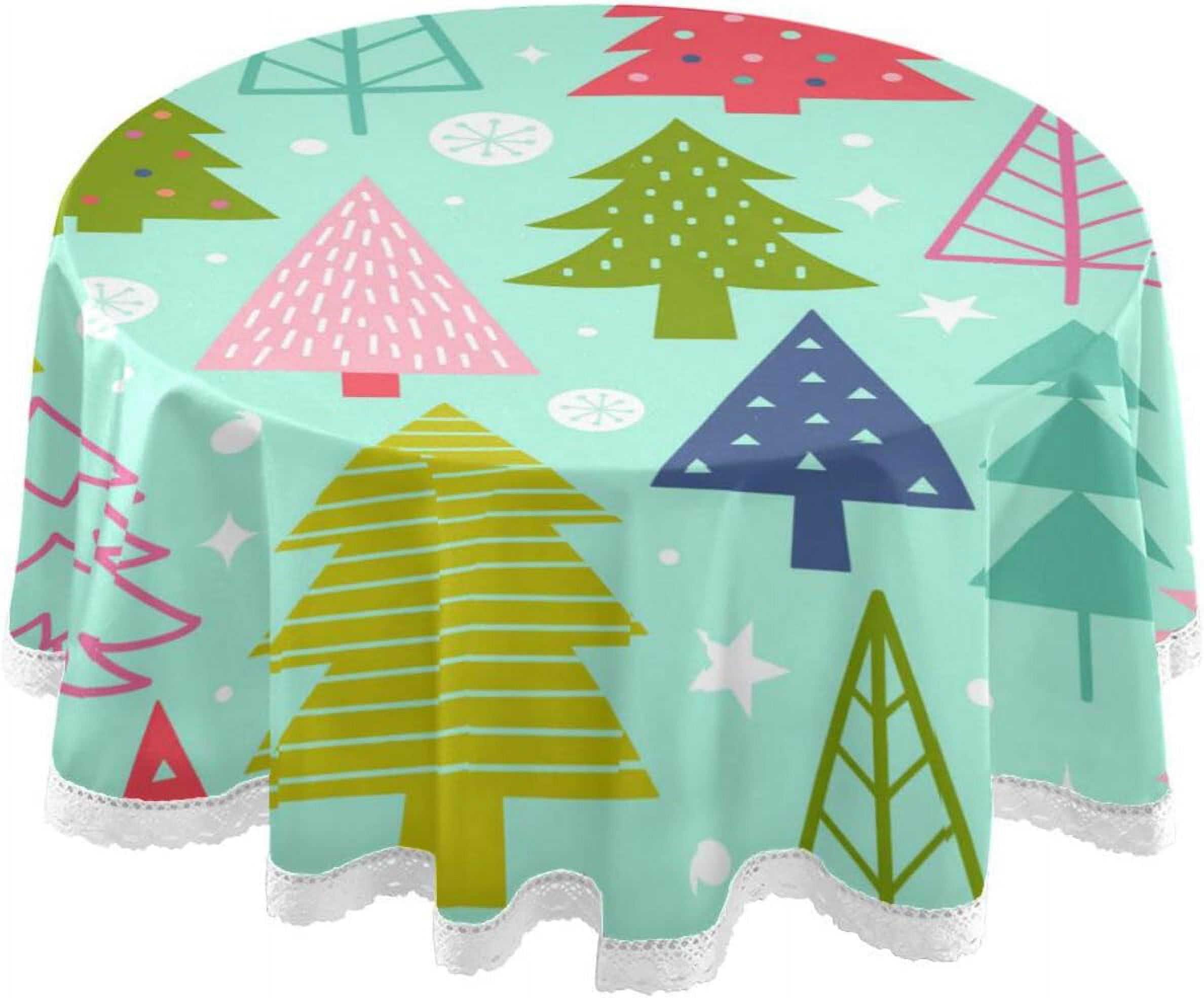 Dreamtimes Round Tablecloth 60", Colorful Christmas Trees Table Cover ...