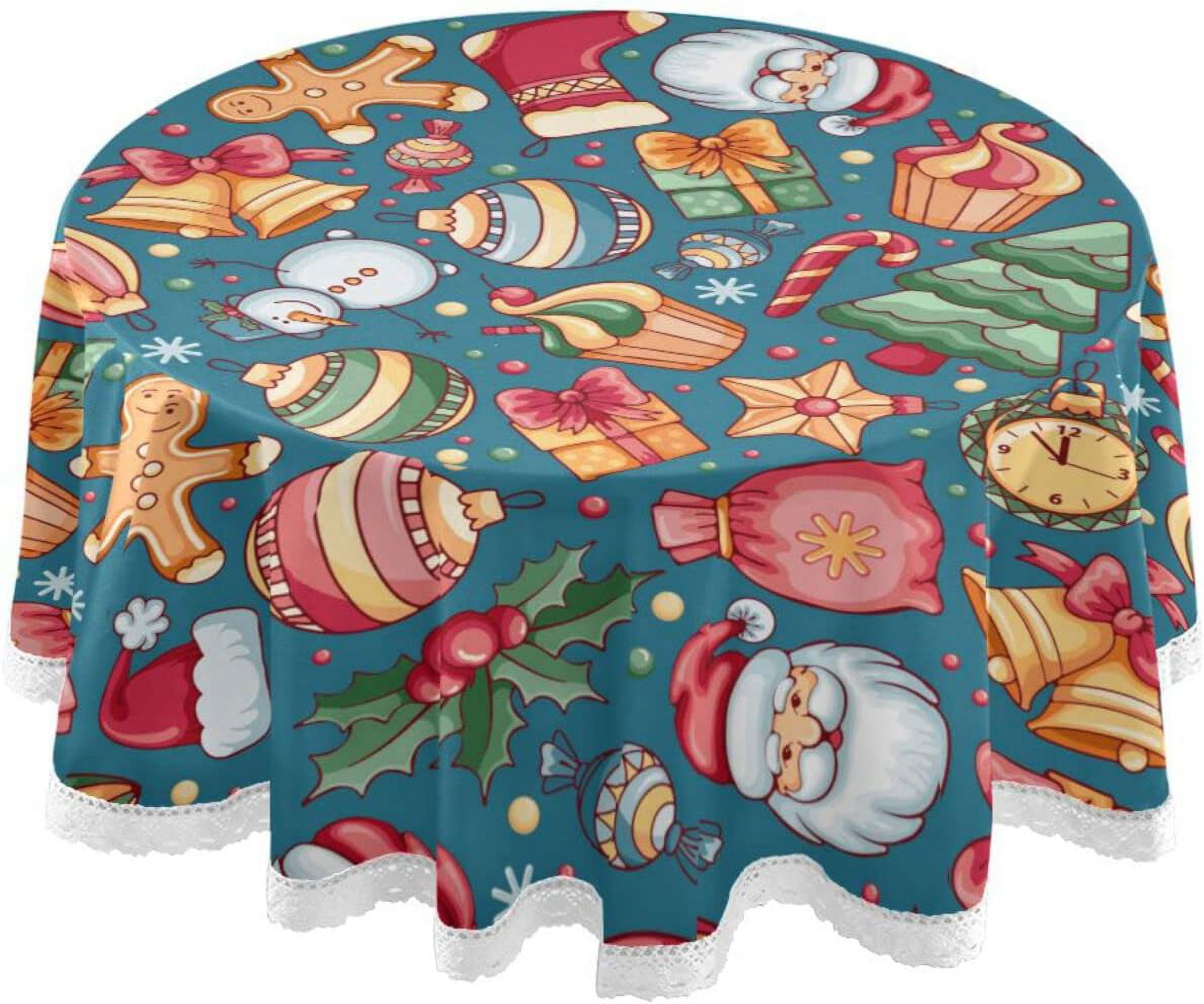 Dreamtimes Round Tablecloth 60", Merry Christmas Table Cover Water ...