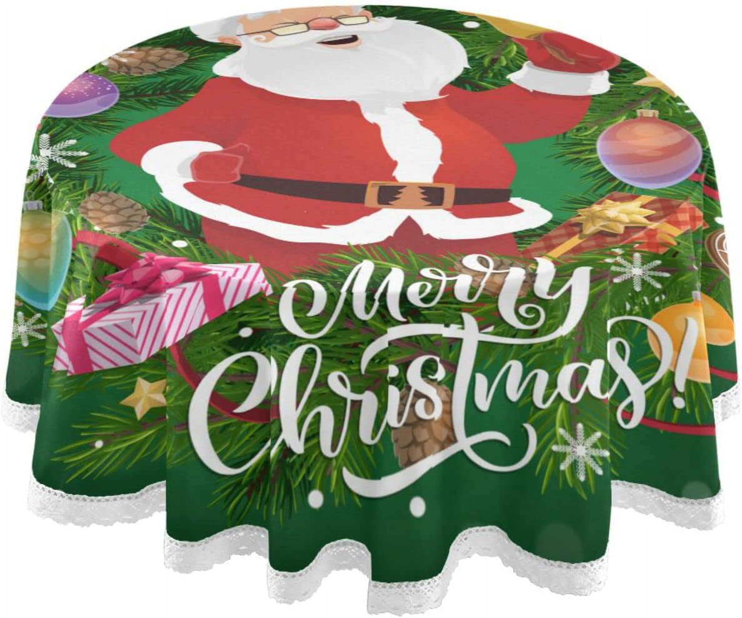 Dreamtimes Round Tablecloth 60", Merry Christmas Table Cover Water ...