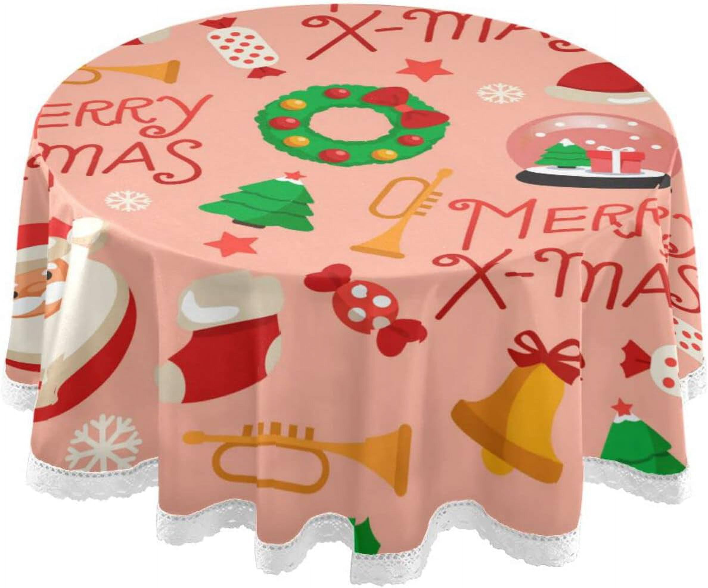 Dreamtimes Round Tablecloth 60", Merry Christmas Table Cover Water ...