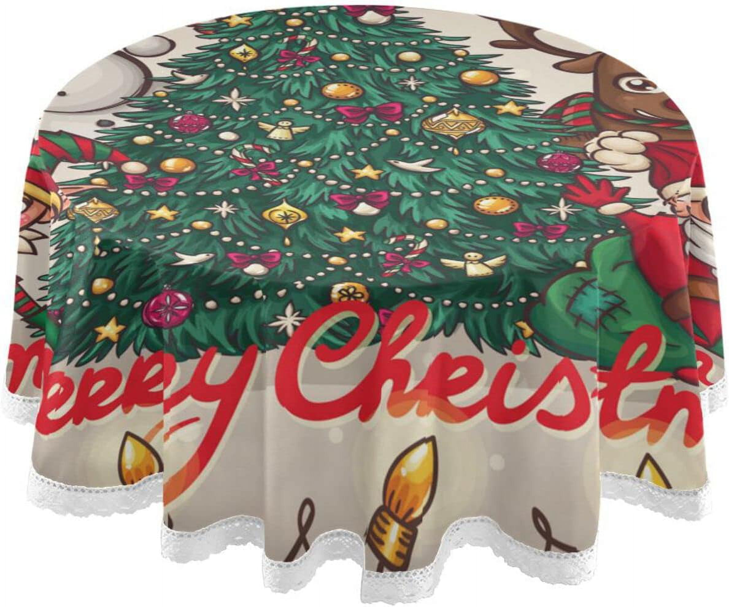 Dreamtimes Round Tablecloth 60", Merry Christmas Table Cover Water ...