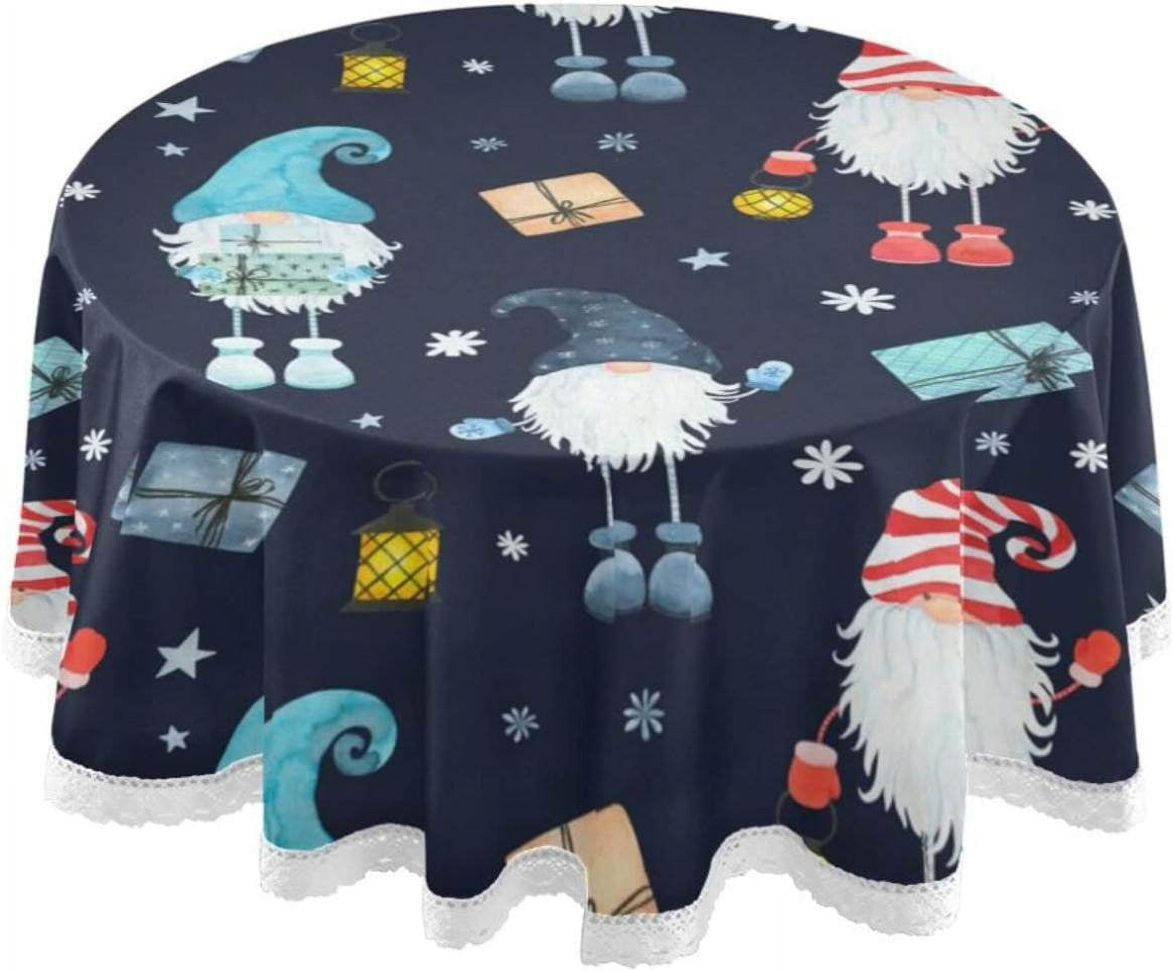 Dreamtimes Round Tablecloth 60In,Christmas Gnomes Table Cover Water ...