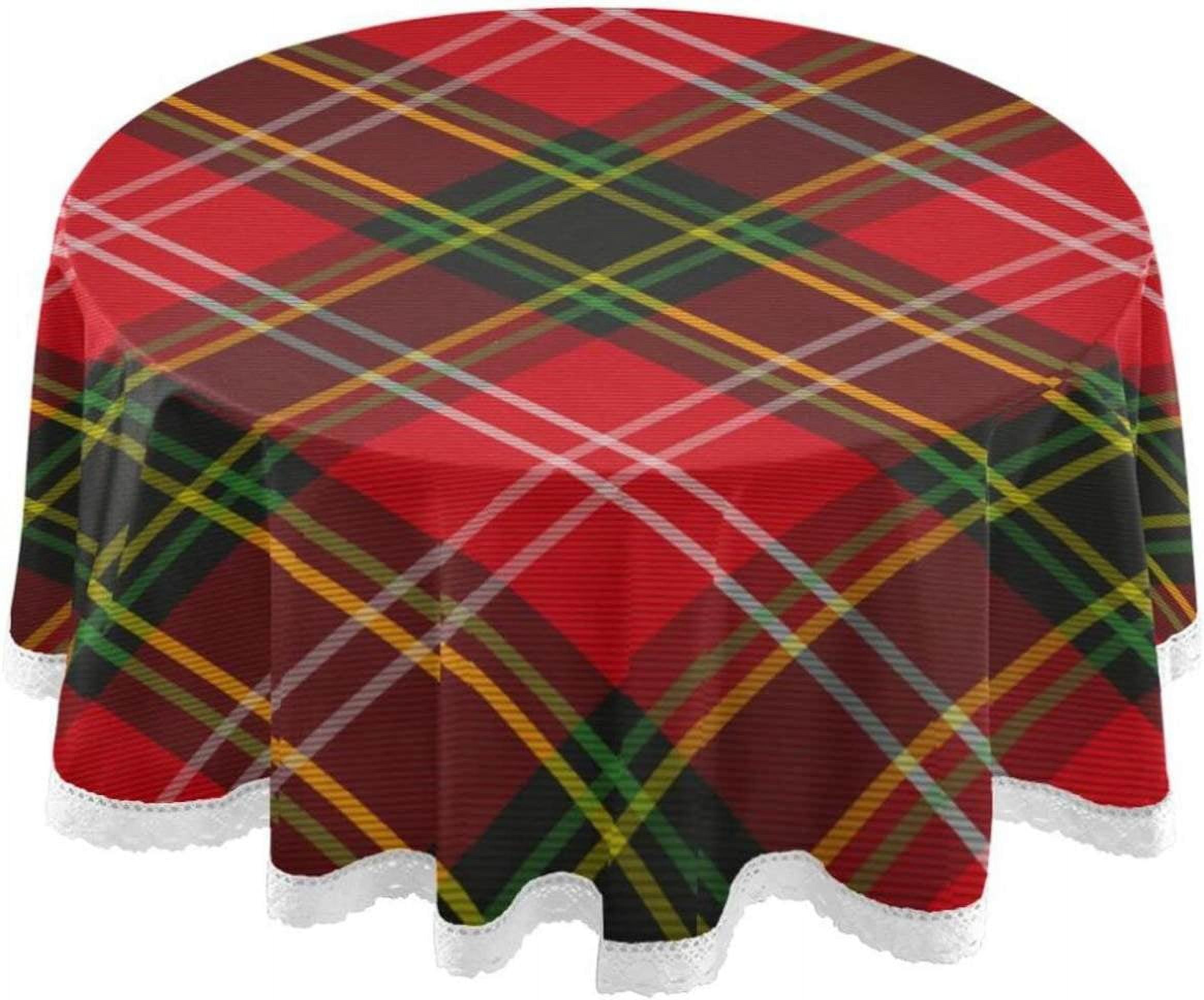 Dreamtimes Round Tablecloth 60In,Christmas Plaid Red and Green Table ...