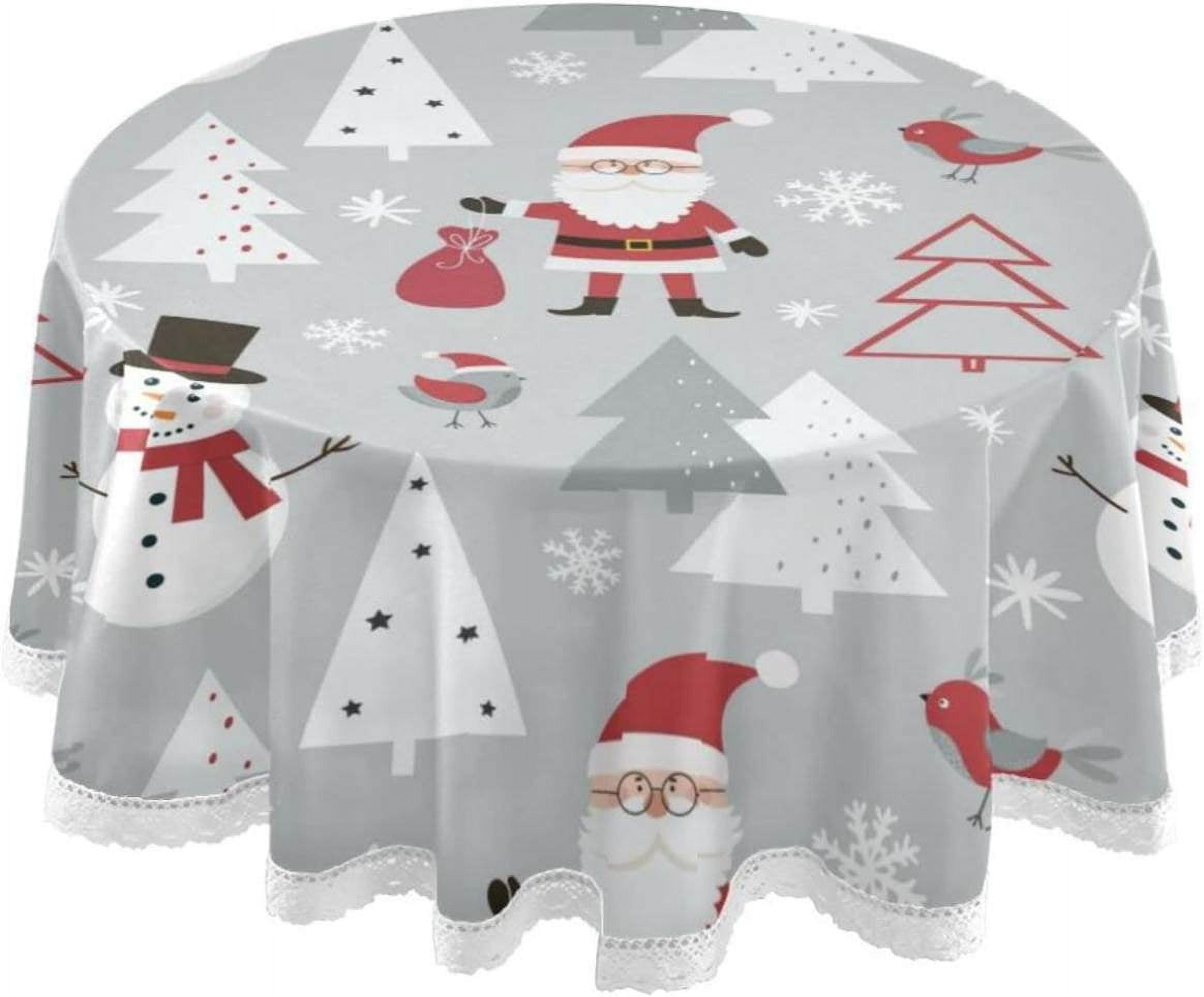 Dreamtimes Round Tablecloth 60In,Christmas Tree Gnomes Table Cover ...
