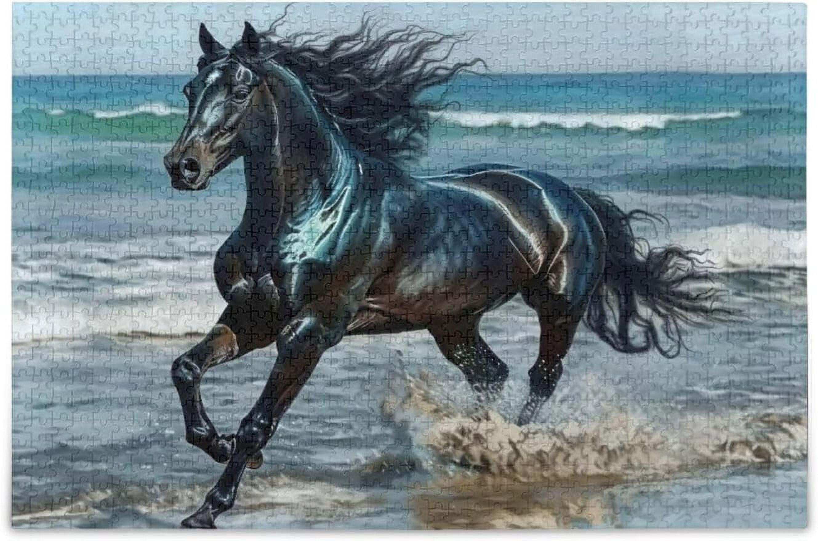 Dreamtimes Running Black Horse Puzzle 1000 Pieces - Wooden Jigsaw ...