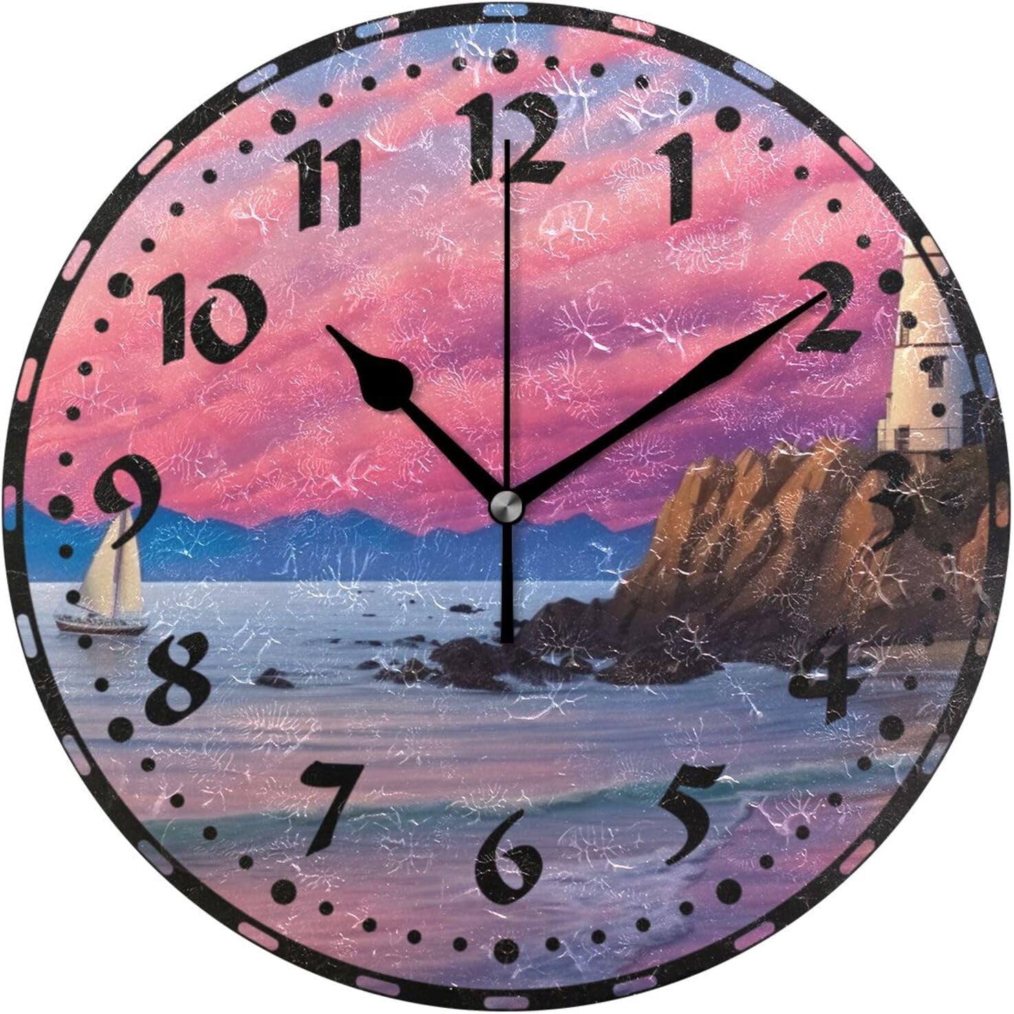 Dreamtimes Sailboat and Lighthouse Wall Clock, Silent Non Ticking 10 ...