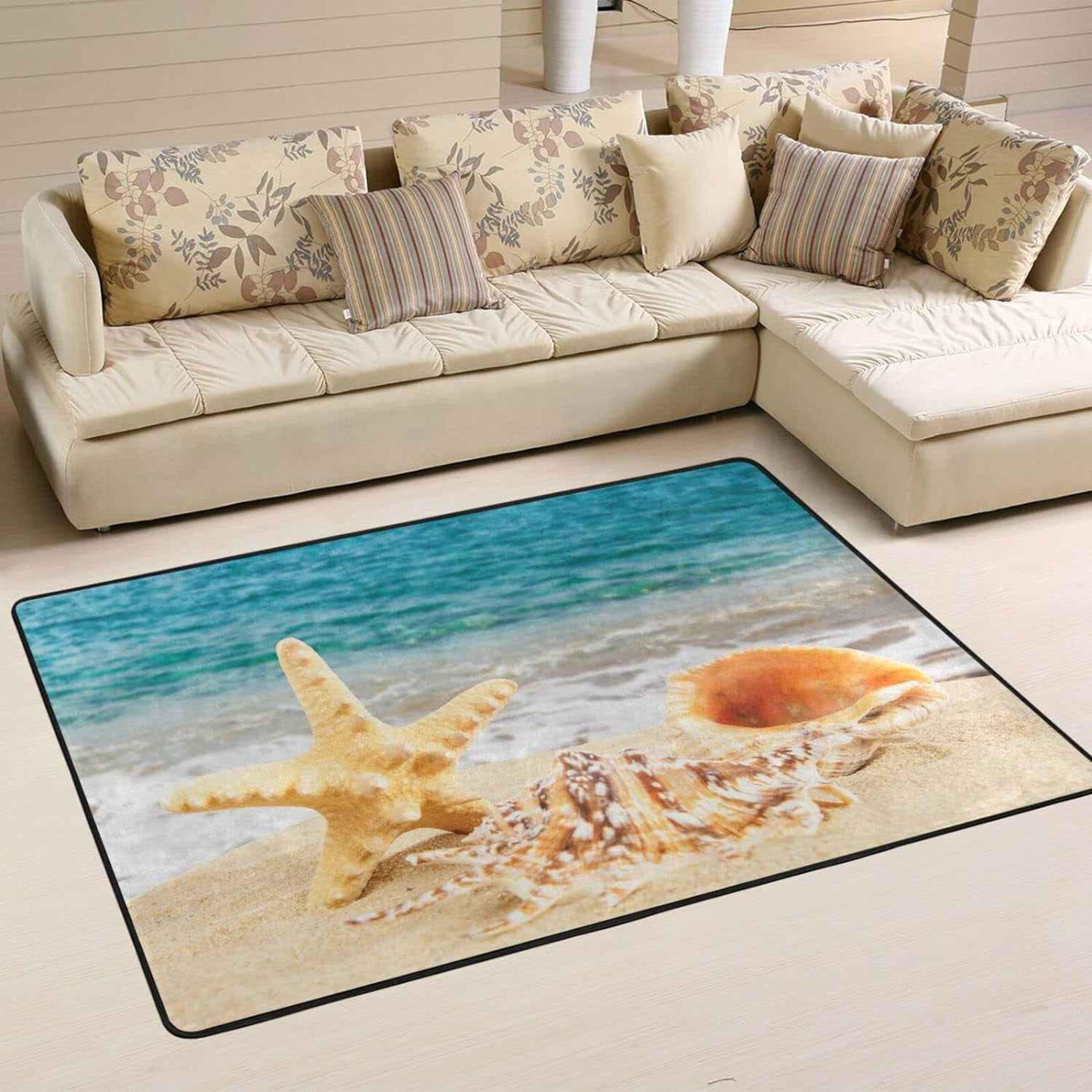 Dreamtimes Sandy Beach Seashell Area Rug 72x48in Starfish Sea Non-Slip ...