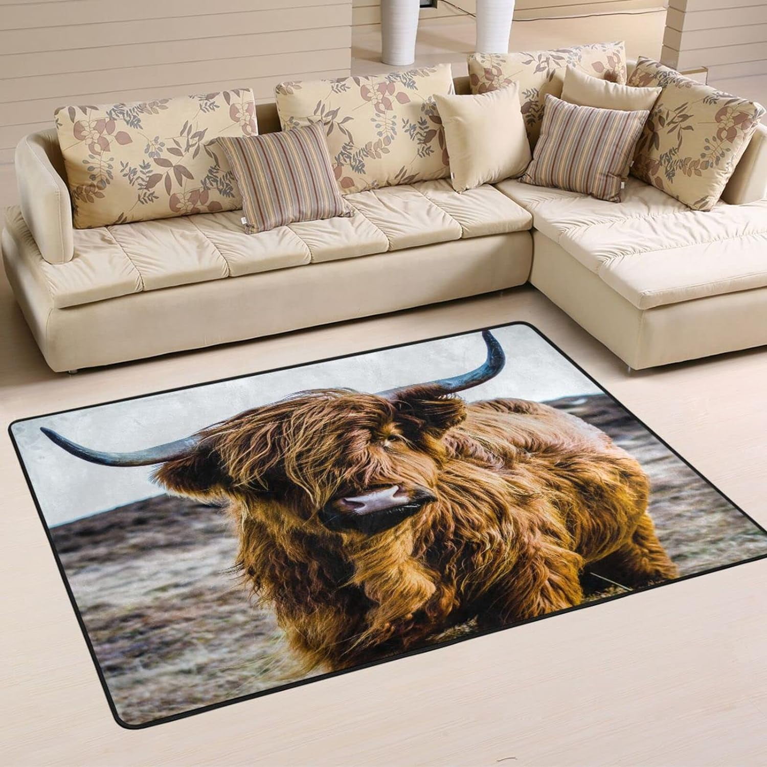 Dreamtimes Scottish Highland Cow Non-Slip Area Rug Animal Meadow Floor ...