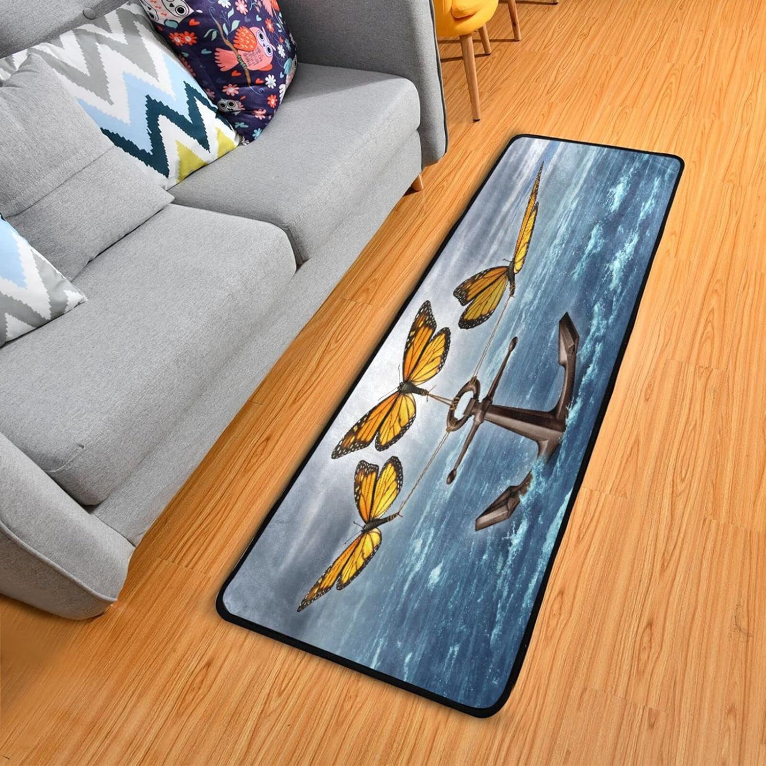 Dreamtimes Sea Butterflies Anchor Hallway Runner Rug 2'x6' Kitchen Rug ...