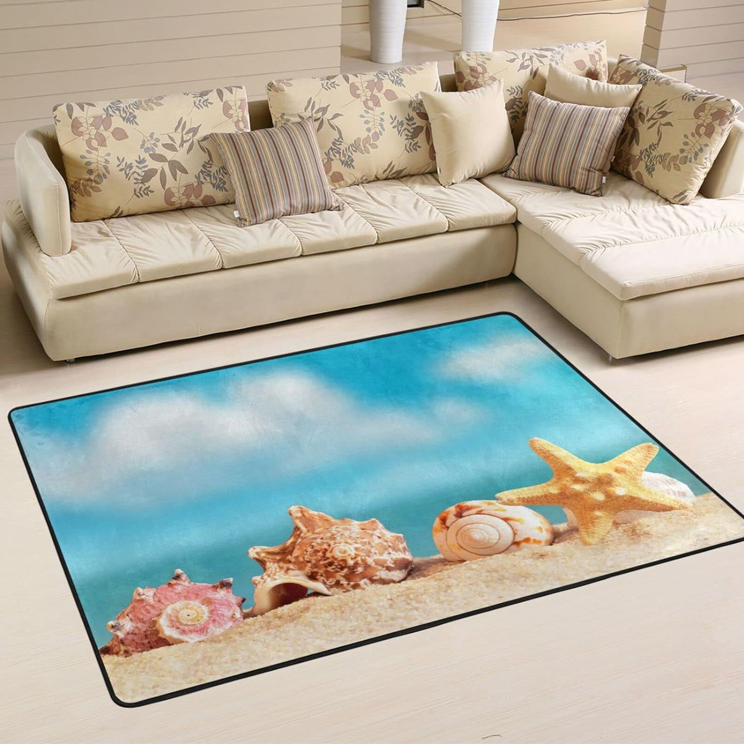 Dreamtimes Sea Shell Starfish Area Rug 72x48in Sandy Beach Conch Non ...